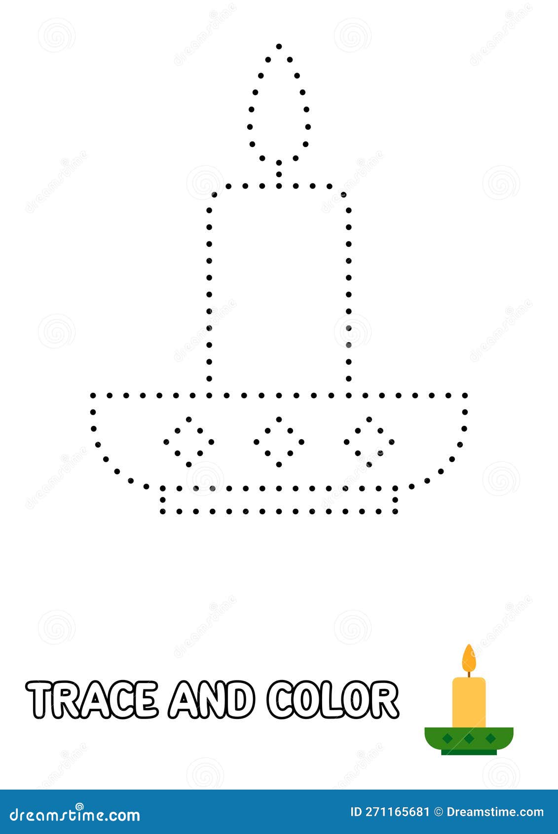 Candle Tracing and Coloring Worksheet for Kids Stock Vector ...