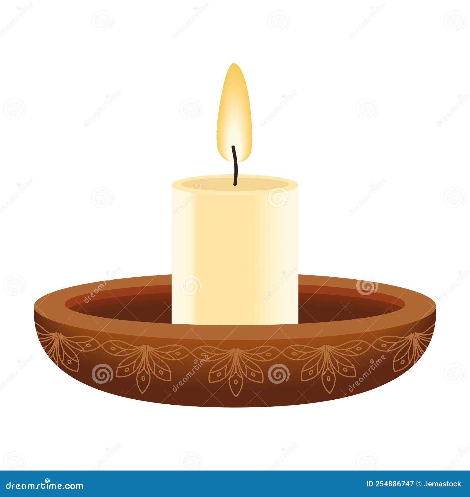 Candle in wooden dish stock vector. Illustration of tradition - 254886747