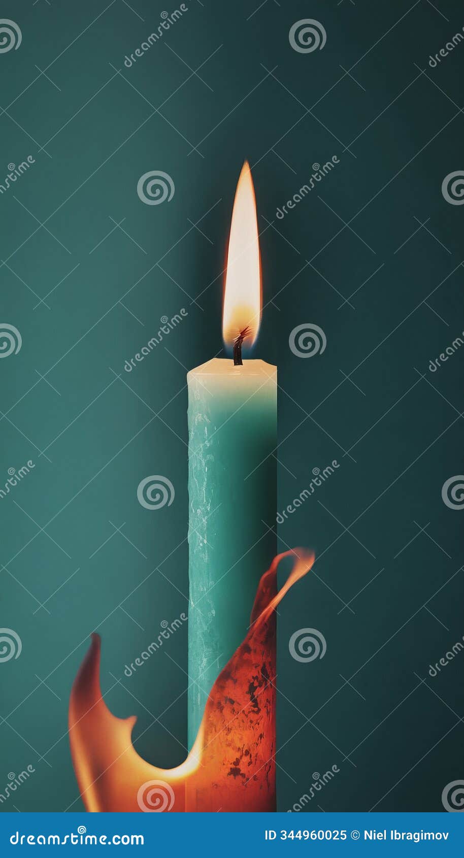 Candlelight Against Teal Background with Fluid Flame Effect Stock Image ...