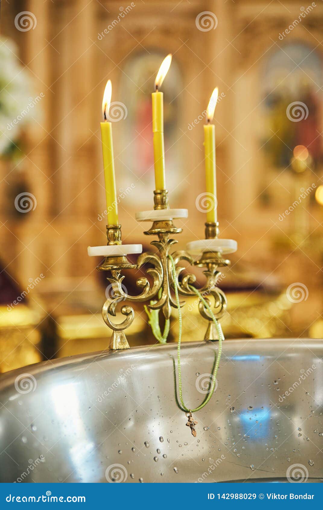 Candlelight in Christian Church at the Baptism Ceremony Stock Image ...