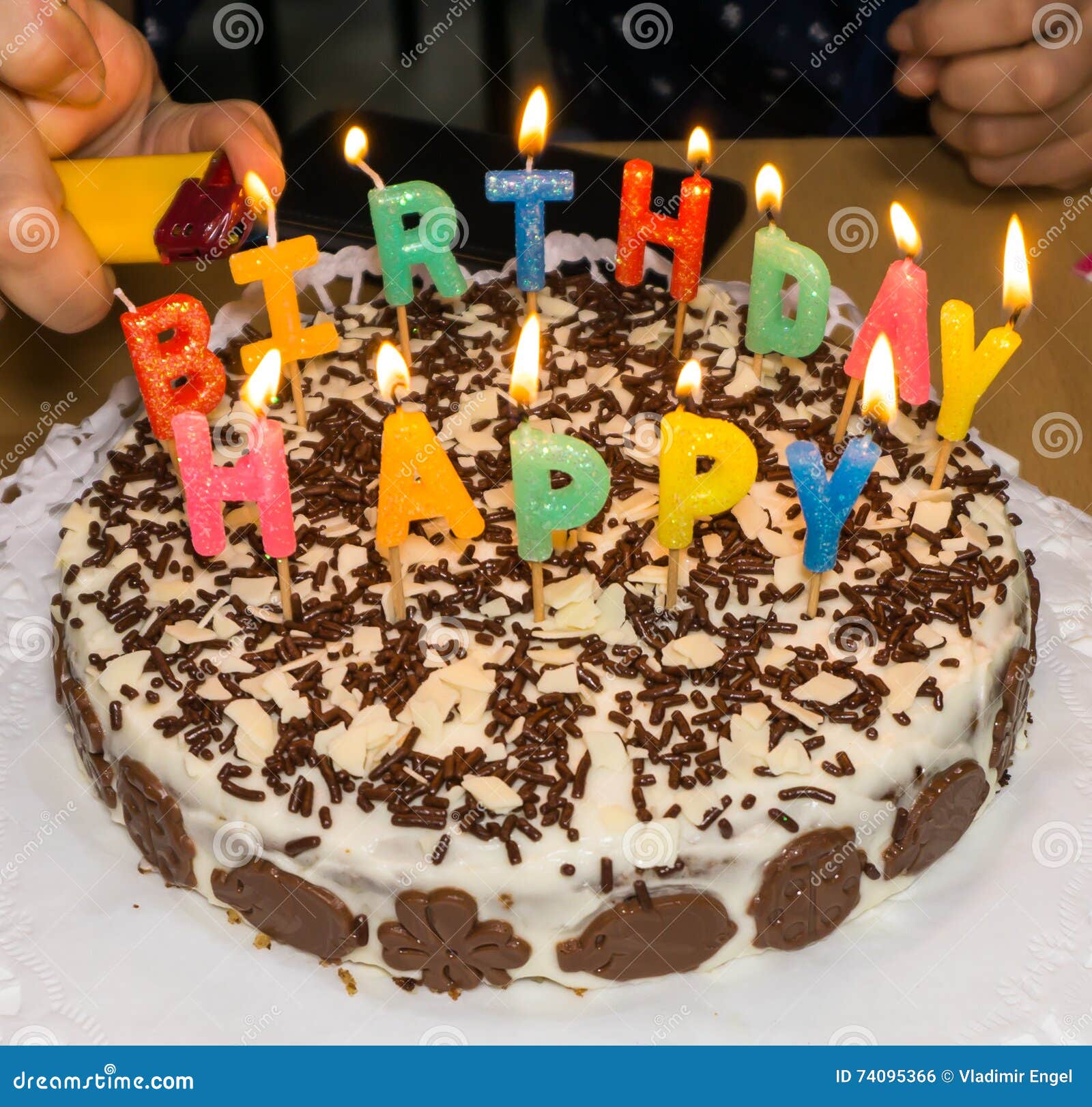 Candlelight .homemade Birthday Cake Hand Stock Photo - Image of ...