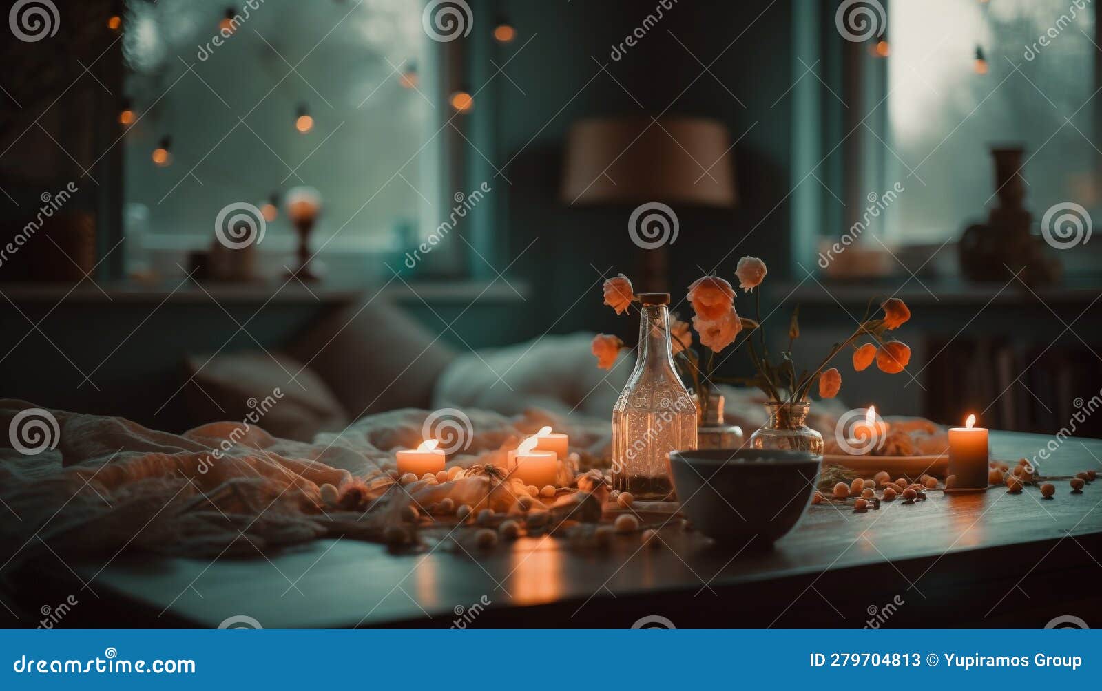 Candlelight Illuminates Cozy Modern Bedroom for Comfortable Winter ...