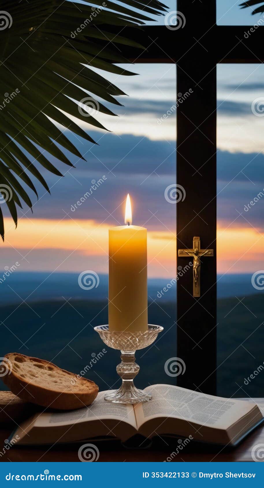 Candlelight Shines through a Serene Window at Sunset, Illuminating a ...