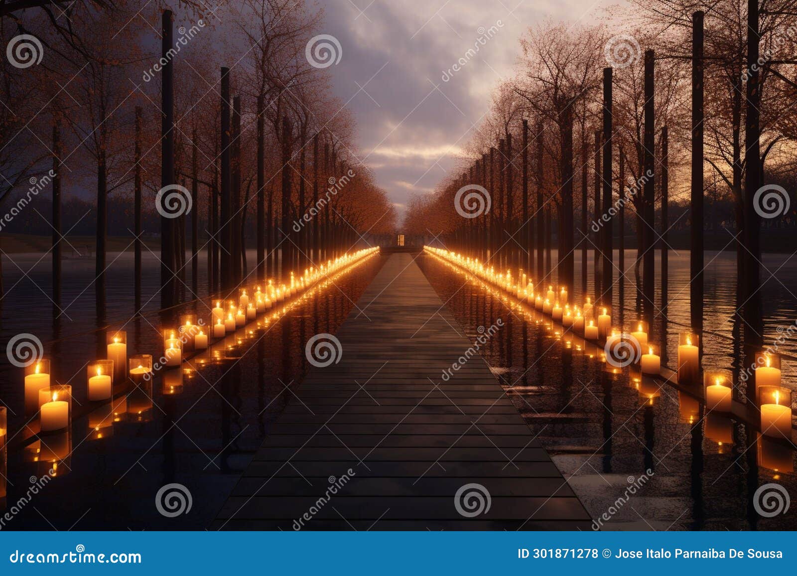 Candlelit Remembrance Pathway at Dusk a Stock Illustration ...