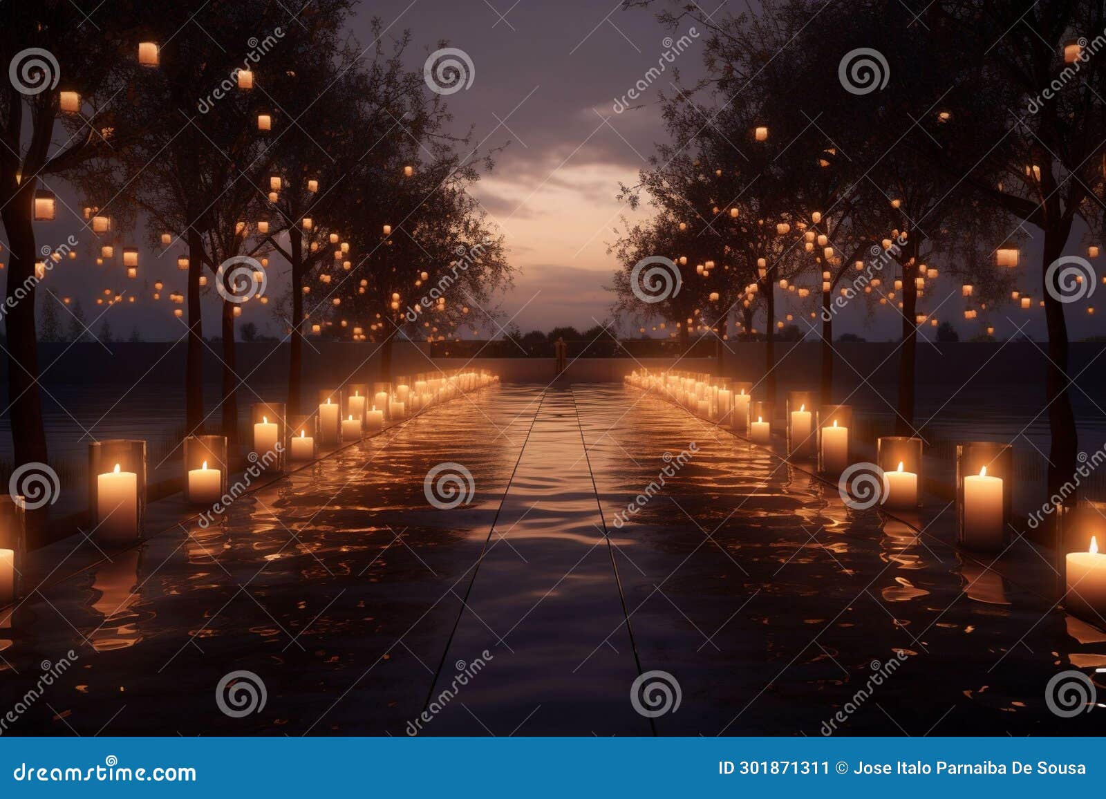 Candlelit Remembrance Pathway at Dusk a Stock Illustration ...