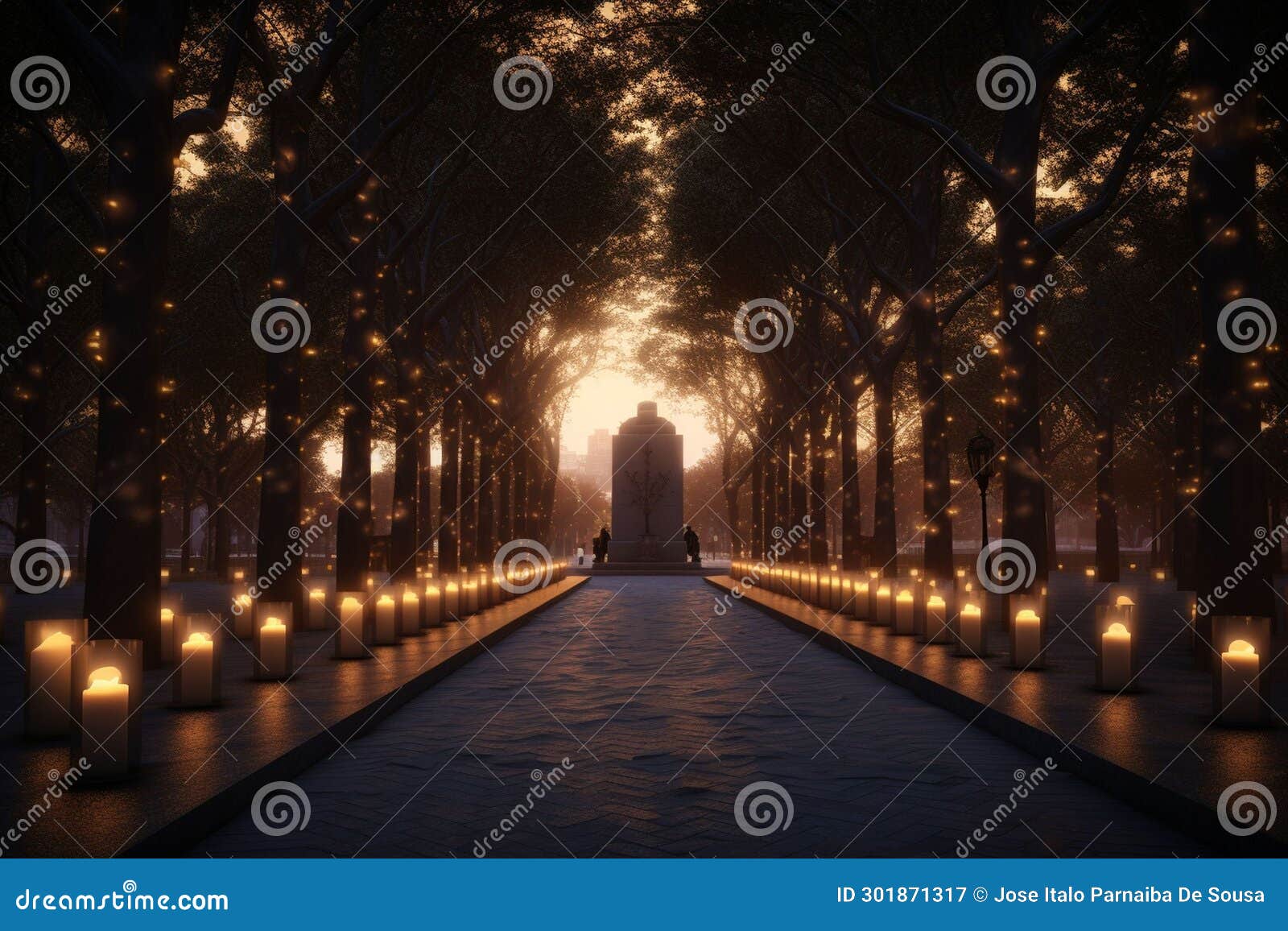 Candlelit Remembrance Pathway at Dusk a Stock Illustration ...