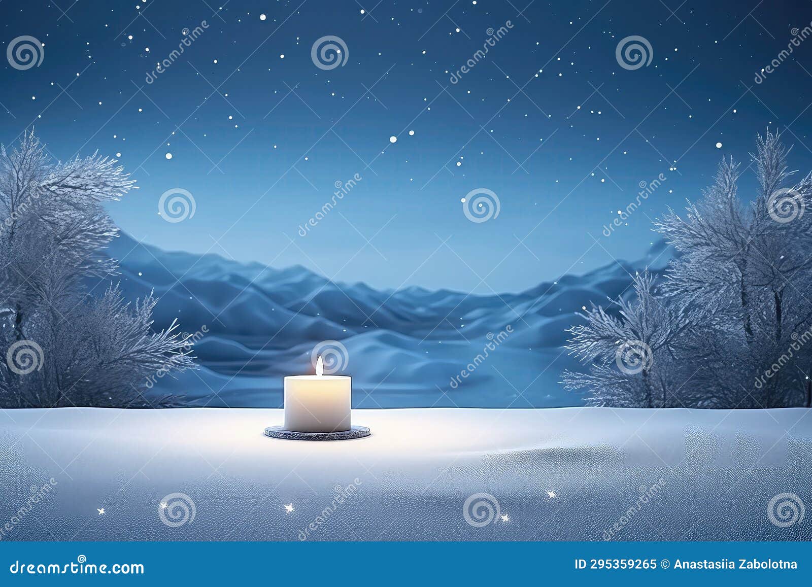 Candlelit Snow Scene with Panoramic Winter Background Stock ...