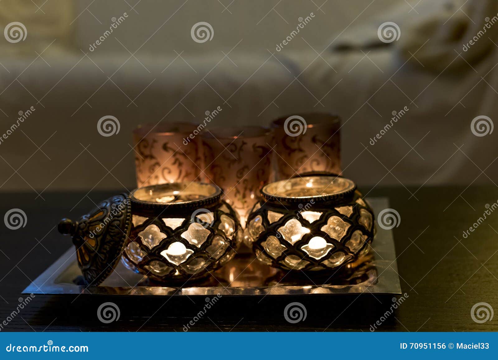 Candles Arabic on Coffee Table Stock Photo - Image of illuminated ...