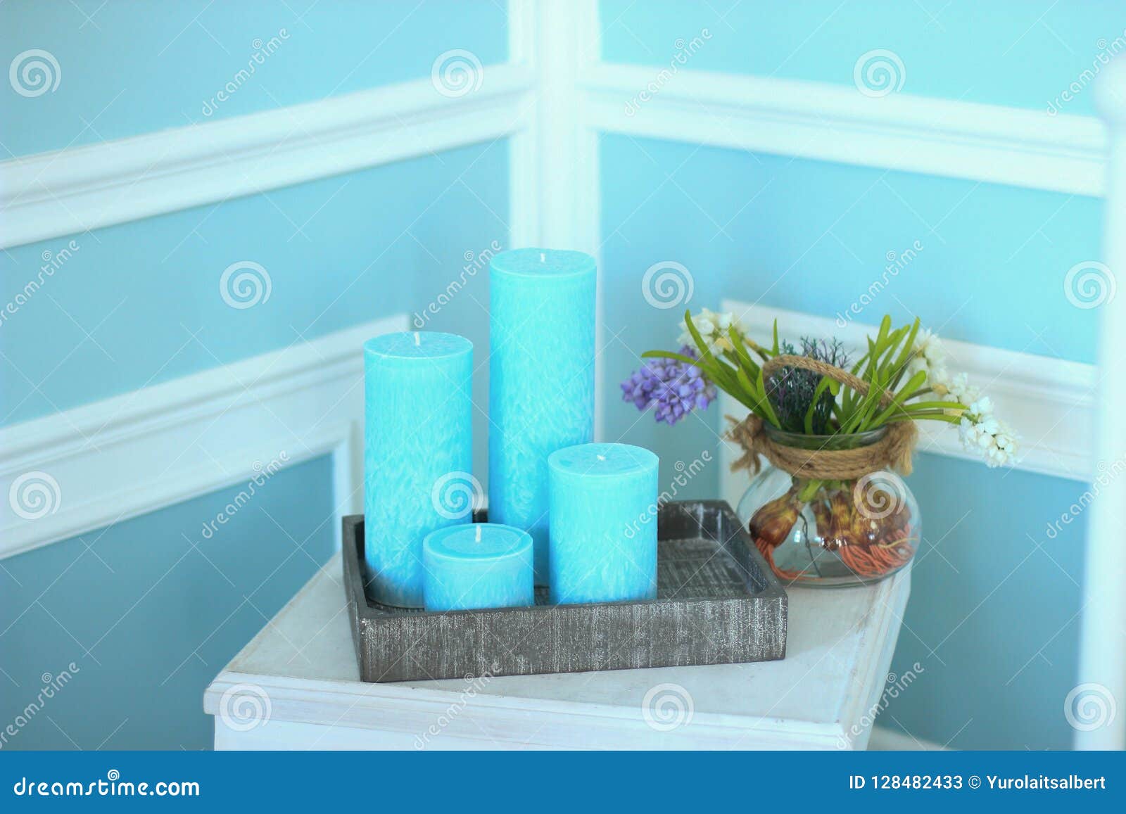 Candles on the Bedside Table in the Bedroom. Stock Image - Image of ...