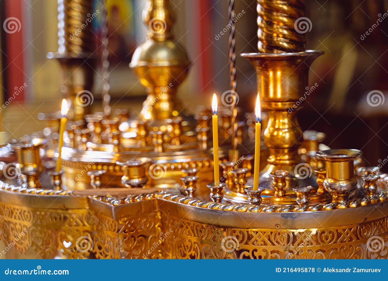 Candles in the Candlestick in the Temple Stock Photo - Image of flame ...