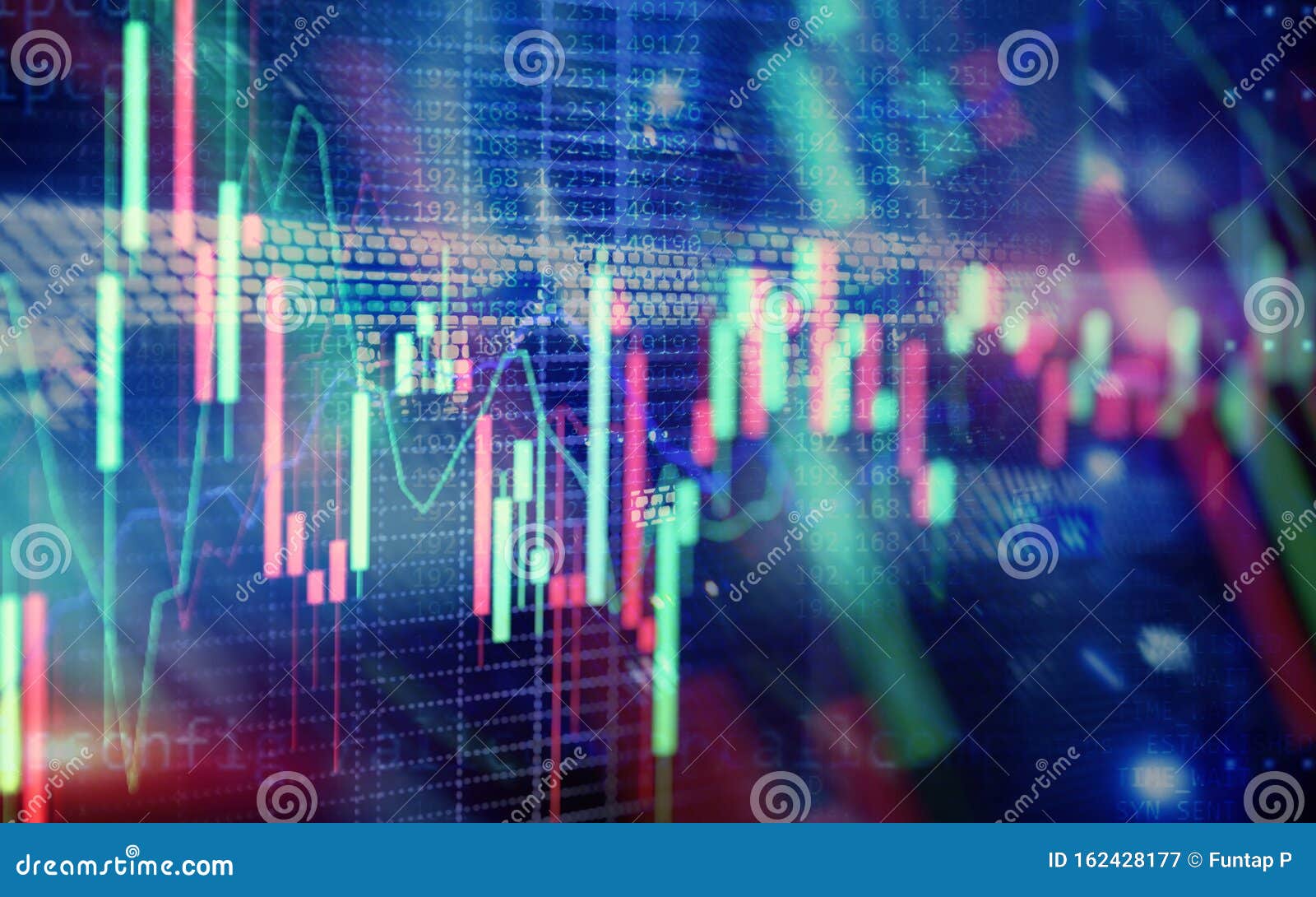 Candles and Charts Graph on Dark Background. Stock Image - Image of ...