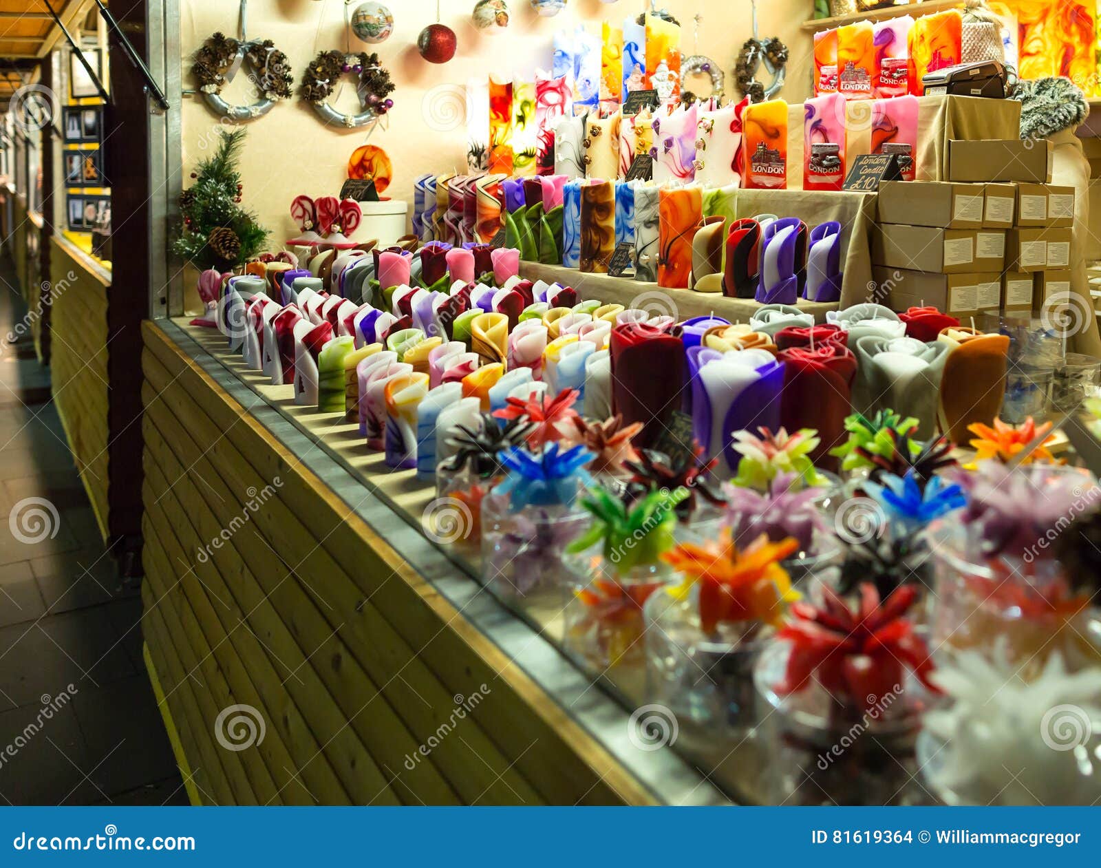 Candles on a Christmas Market Stall Stock Photo - Image of xmas, home ...