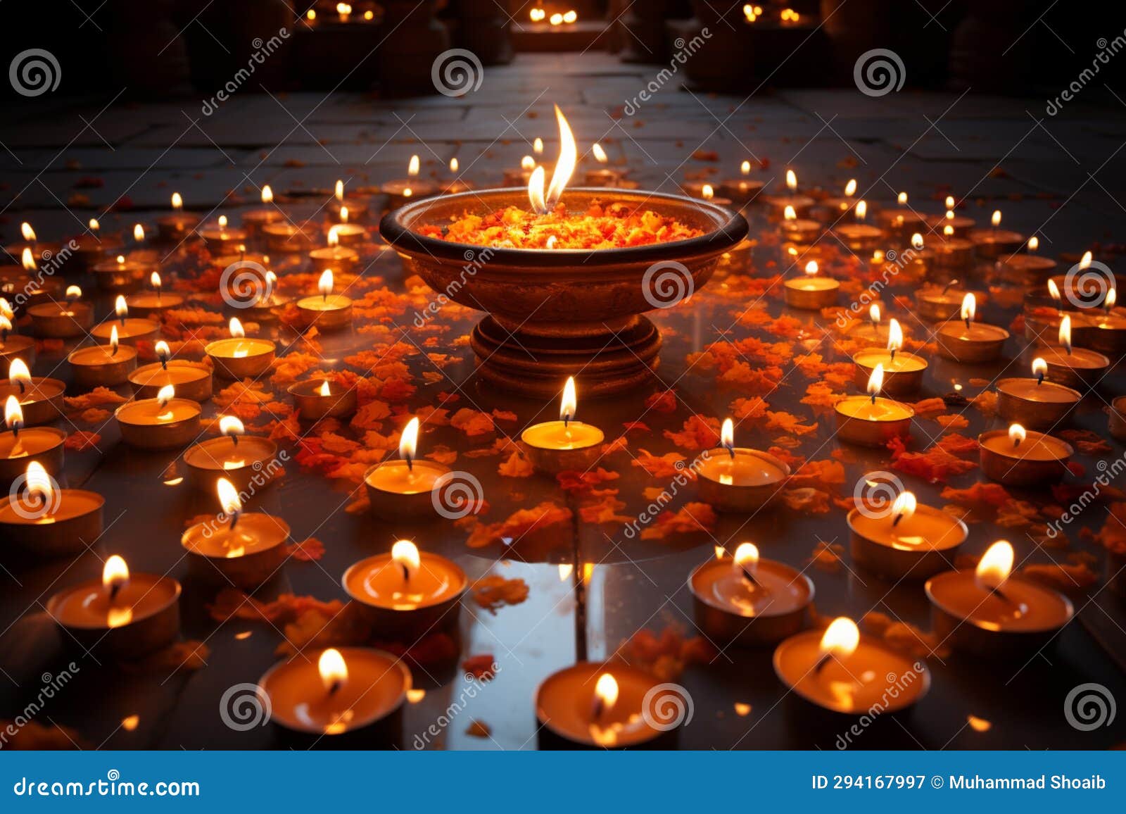 Candles Encircle, One Ignited, Radiating A Fiery Centerpiece Royalty ...