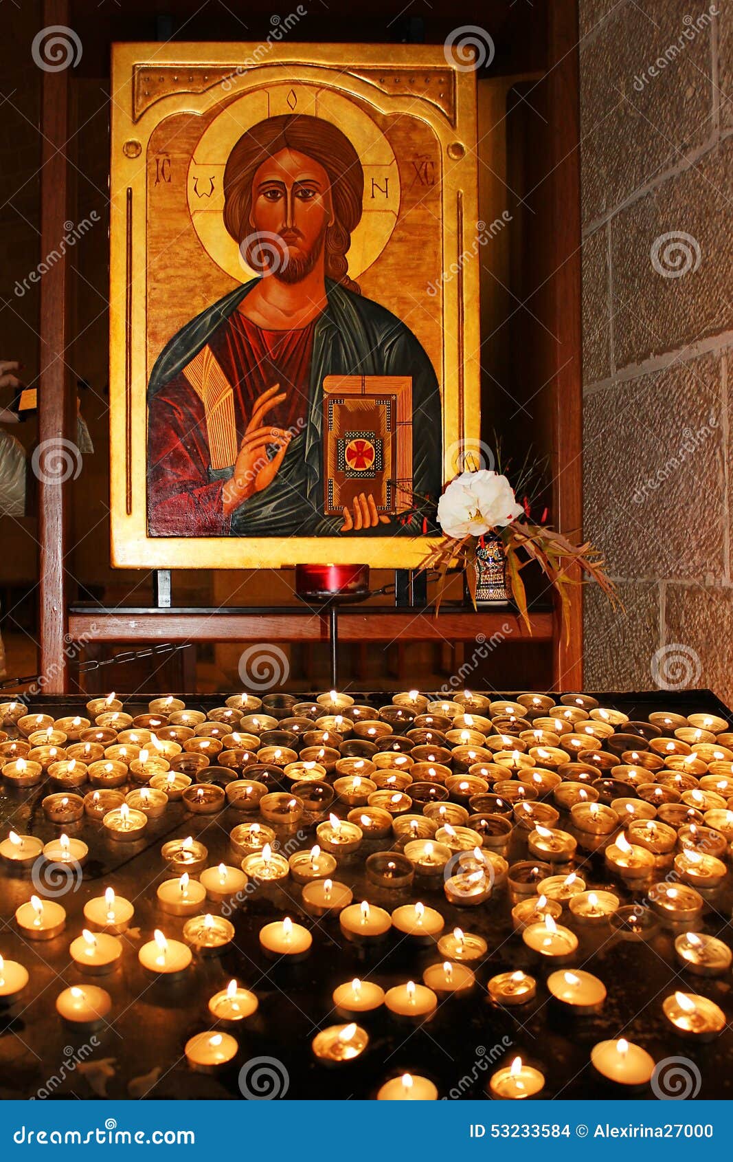 Candles before the icon stock photo. Image of holiday - 53233584