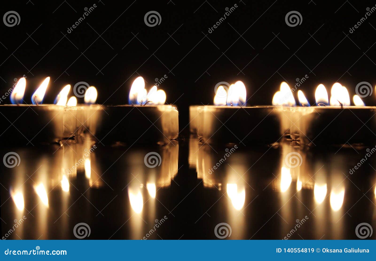 Candles Lights on Reflective Surface Stock Image - Image of faith ...