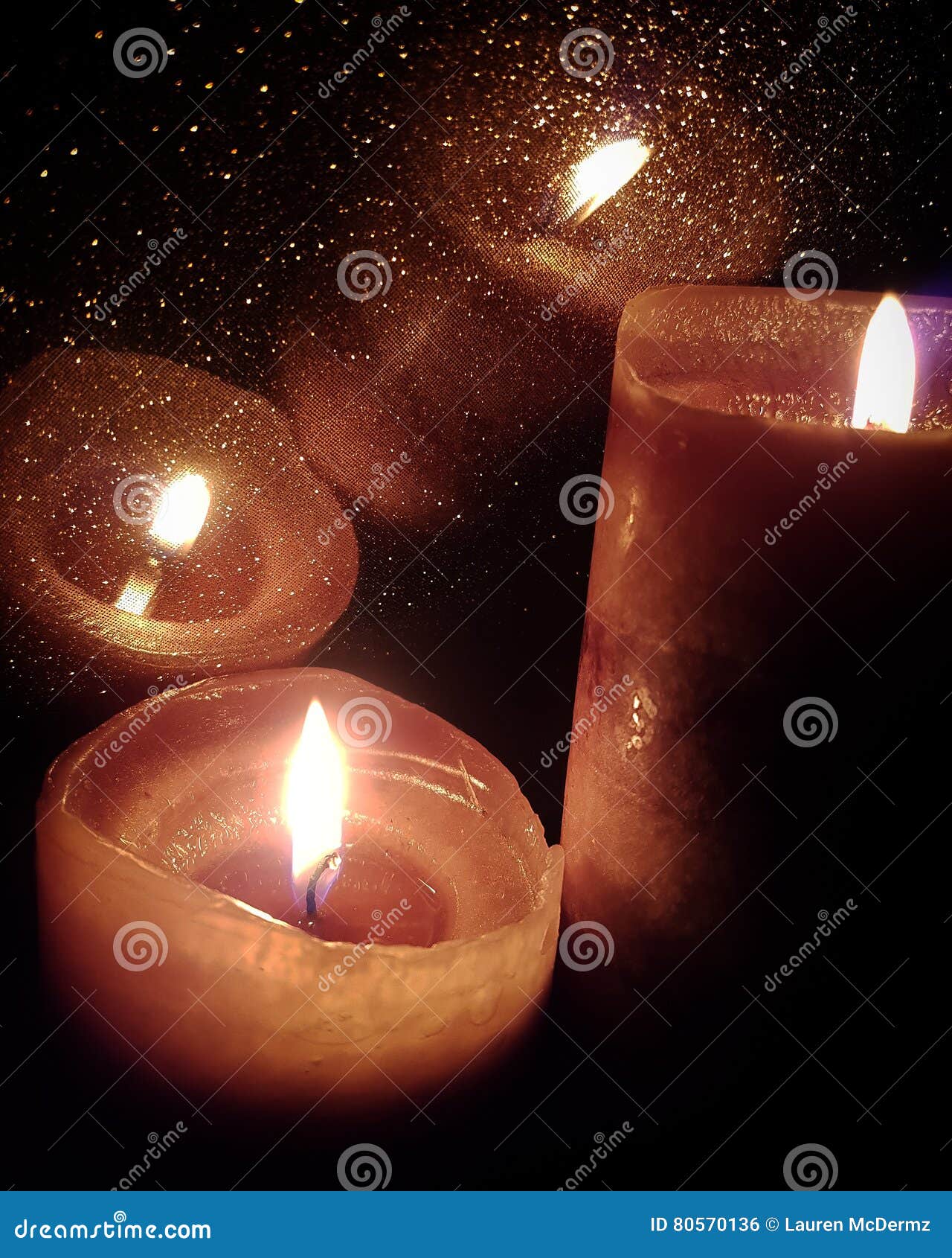 Candles Night Time Glowing Reflection Stock Photo - Image of candles ...