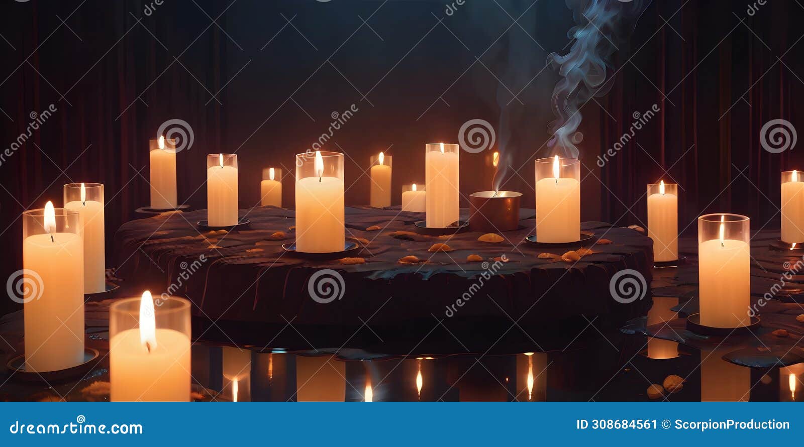 Candles and Smoke on Reflective Surface Stock Image - Image of glowing ...
