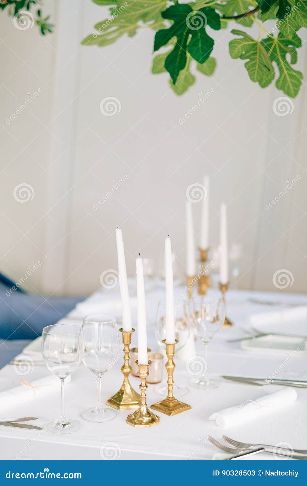 Candles on the Table in the Restaurant. Table Setting in a Cafe Stock ...