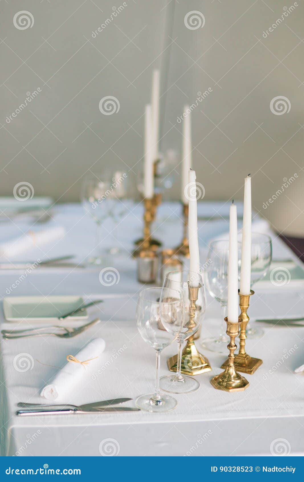 Candles on the Table in the Restaurant. Table Setting in a Cafe Stock ...