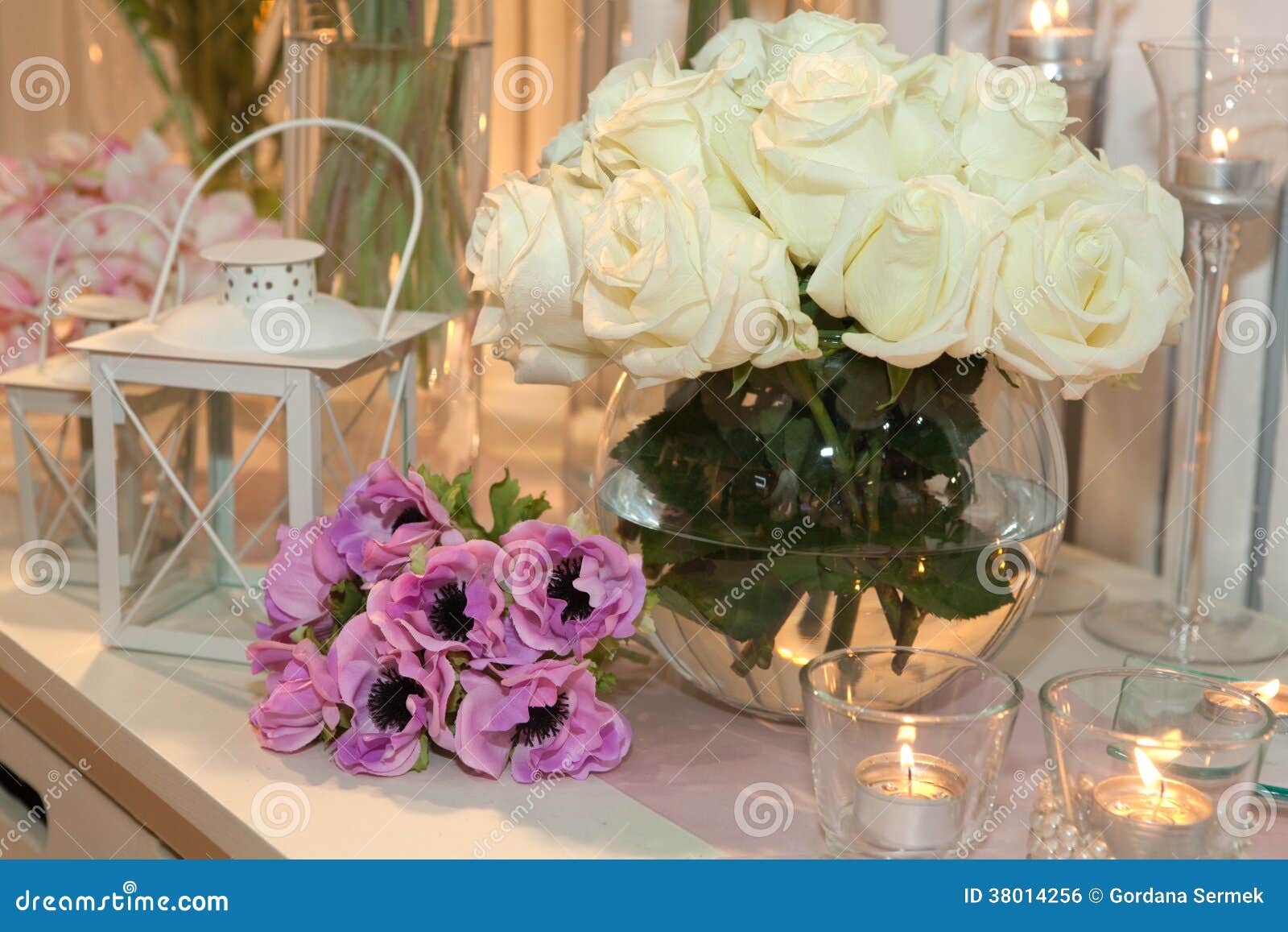 Candles and white roses stock photo. Image of bunch, beautiful - 38014256