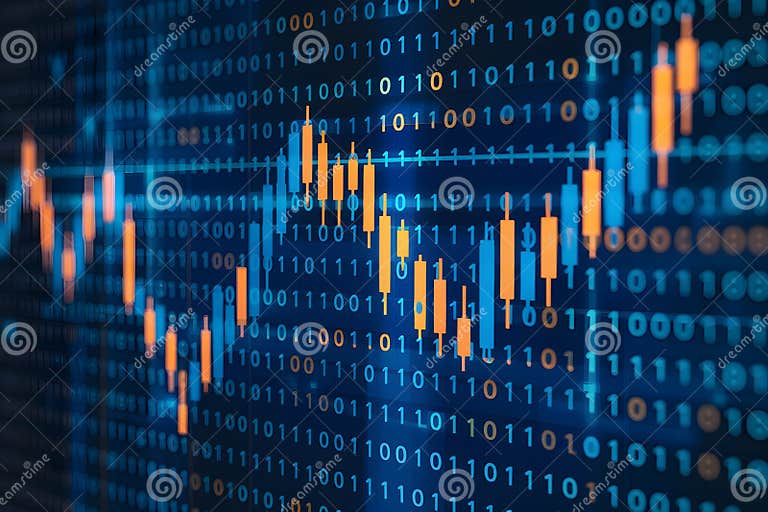 Candlestick Bars Over Binary Numbers, Symbolizing Stock Price Fluctuations in Tech Setting Stock ...