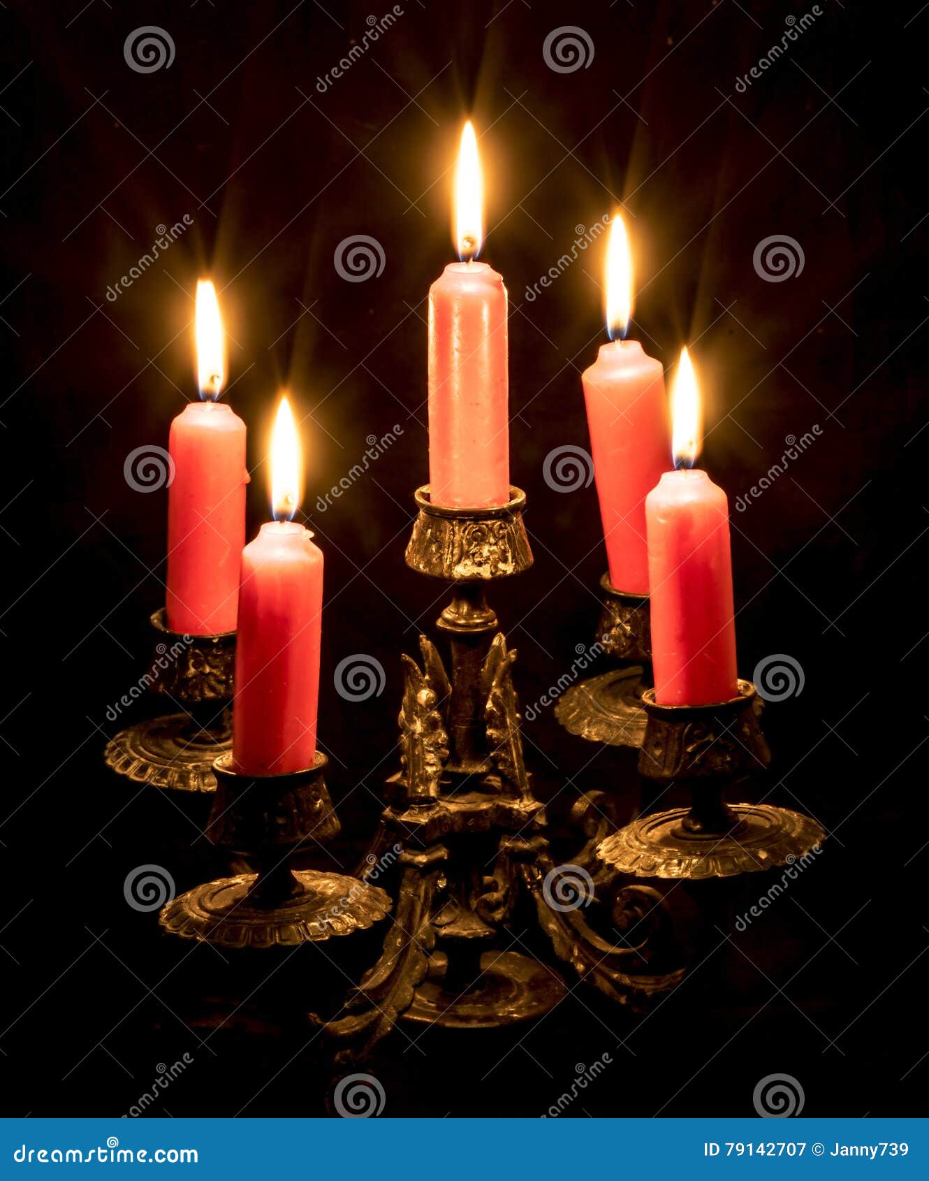 Candlestick with Burning Candles Stock Image - Image of antique ...