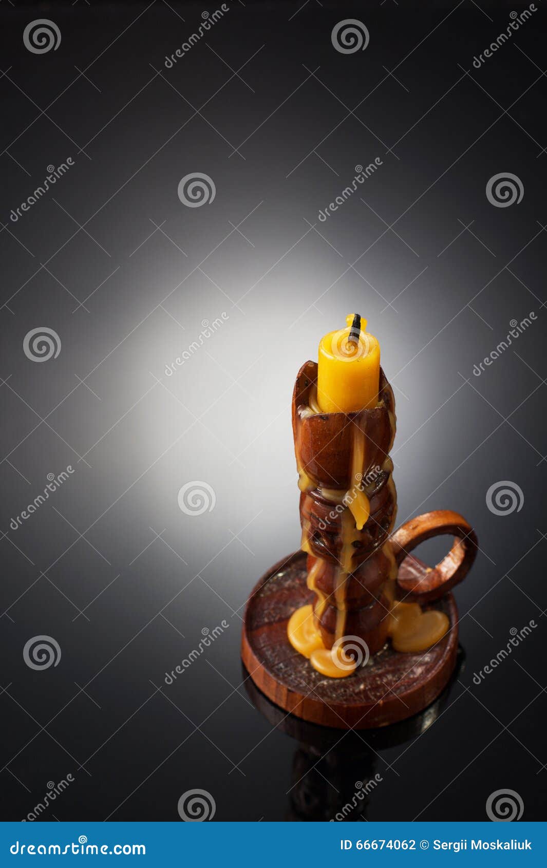 Candlestick with Candle on Black Stock Photo - Image of glossy ...