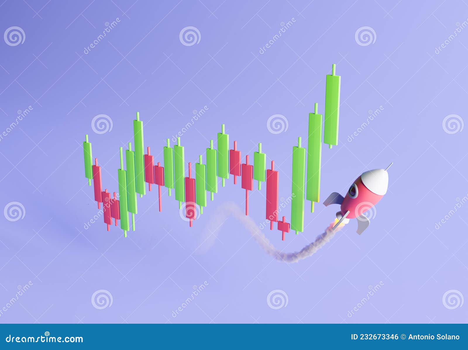 Candlestick Chart with a Rocket Ascending Stock Illustration ...