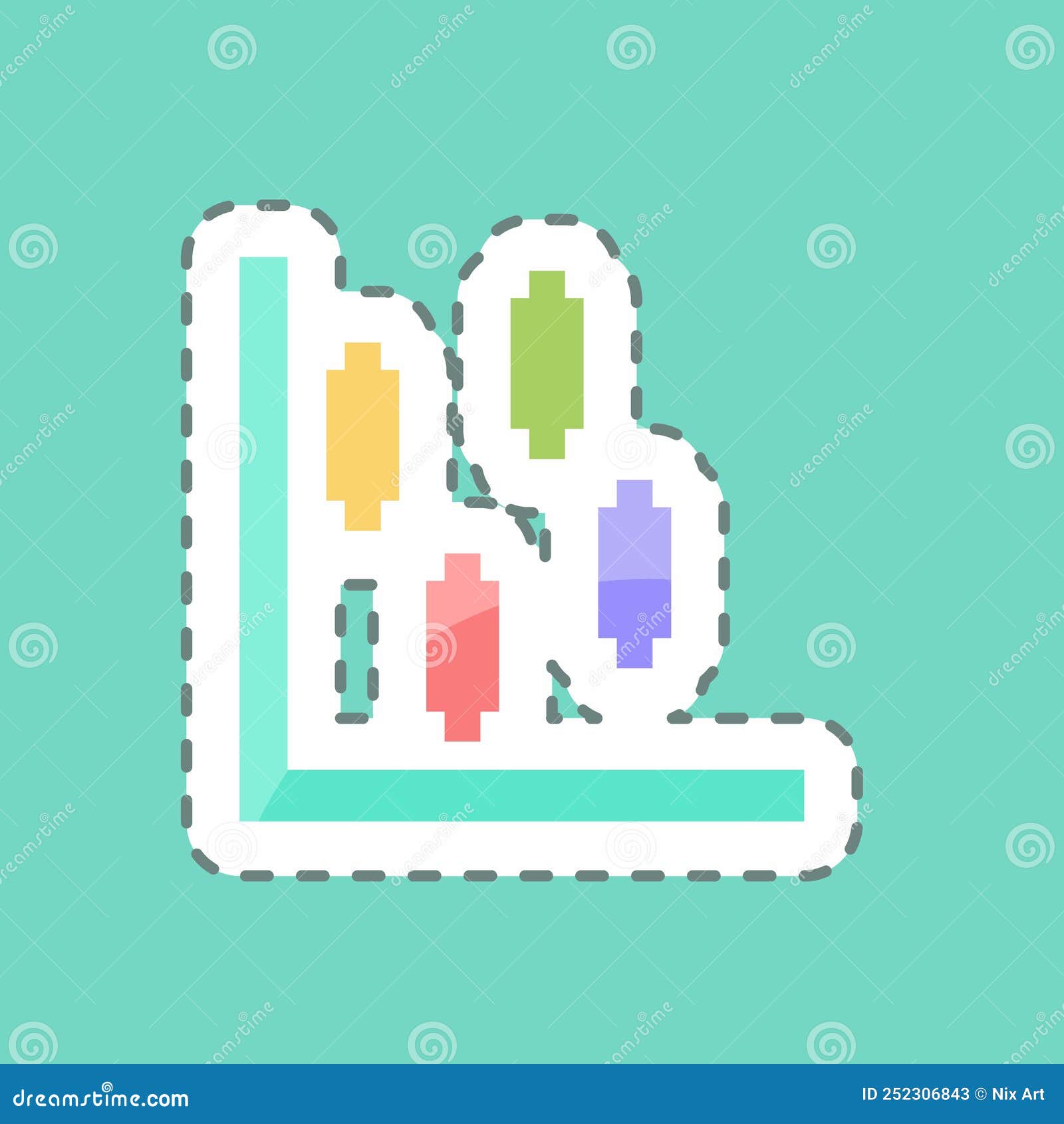 Candlestick Chart Sticker in Trendy Line Cut Isolated on Blue ...