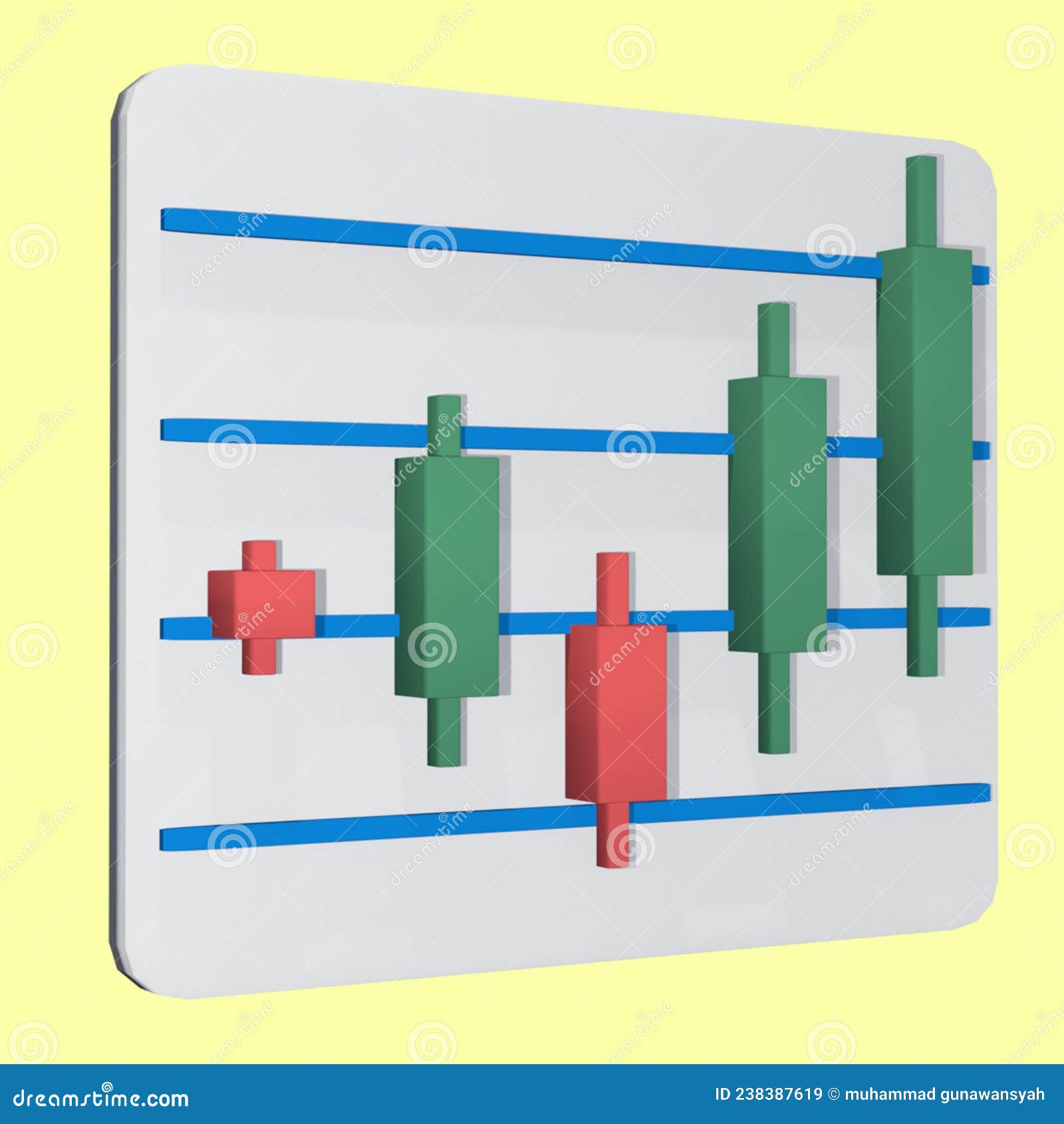 Candlestick Chart of Trade, 3d Render, Isolated on Yellow Background ...