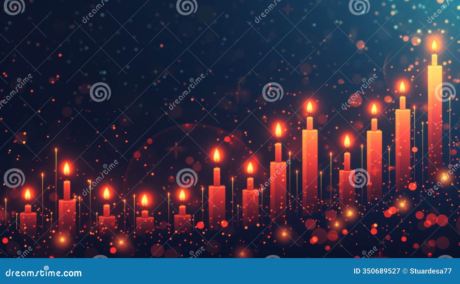 Candlestick Chart Visualized with Glowing Candles in Dark Background ...