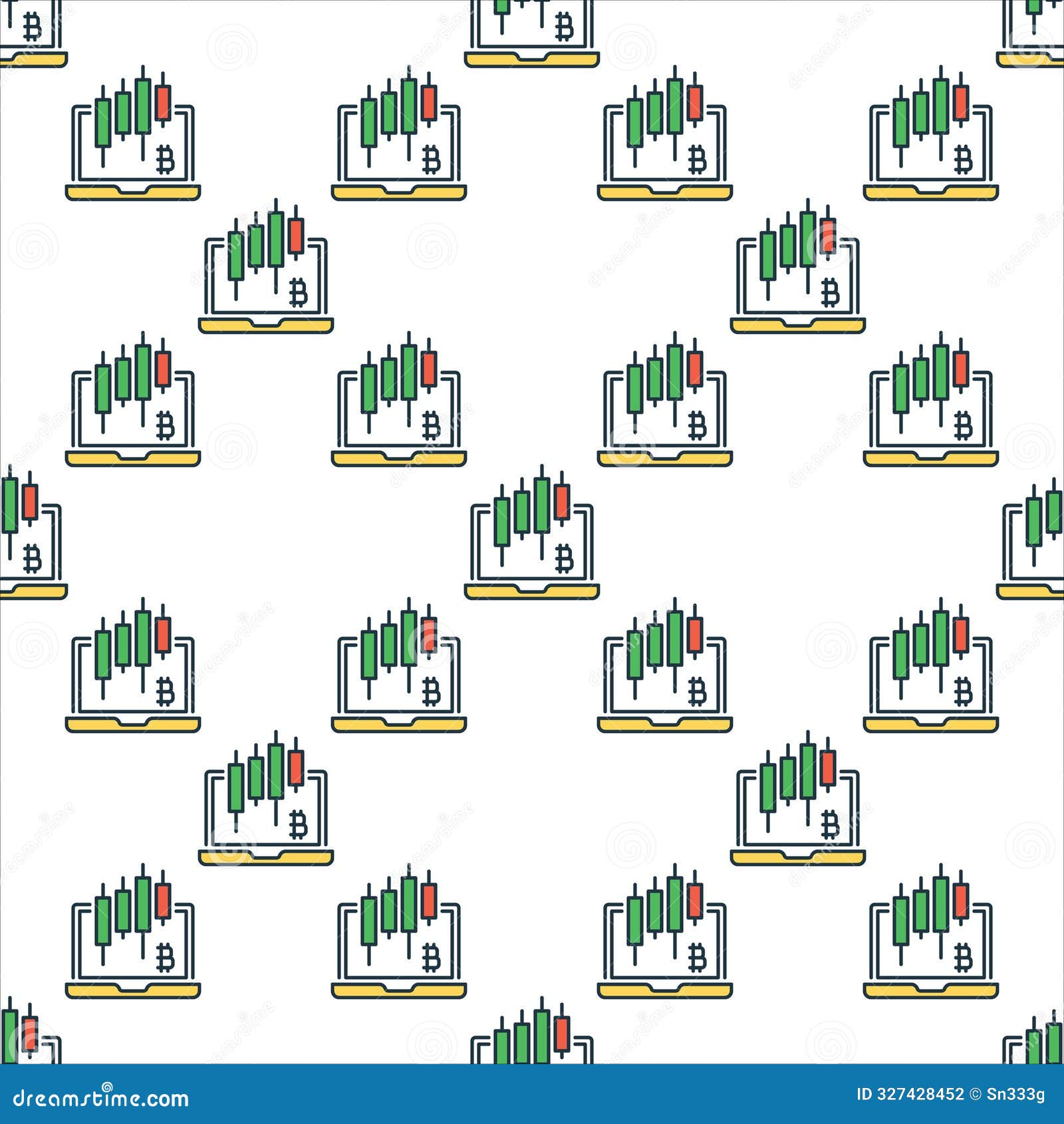 Candlestick Charts on Laptop Screen Vector Colored Seamless Pattern ...