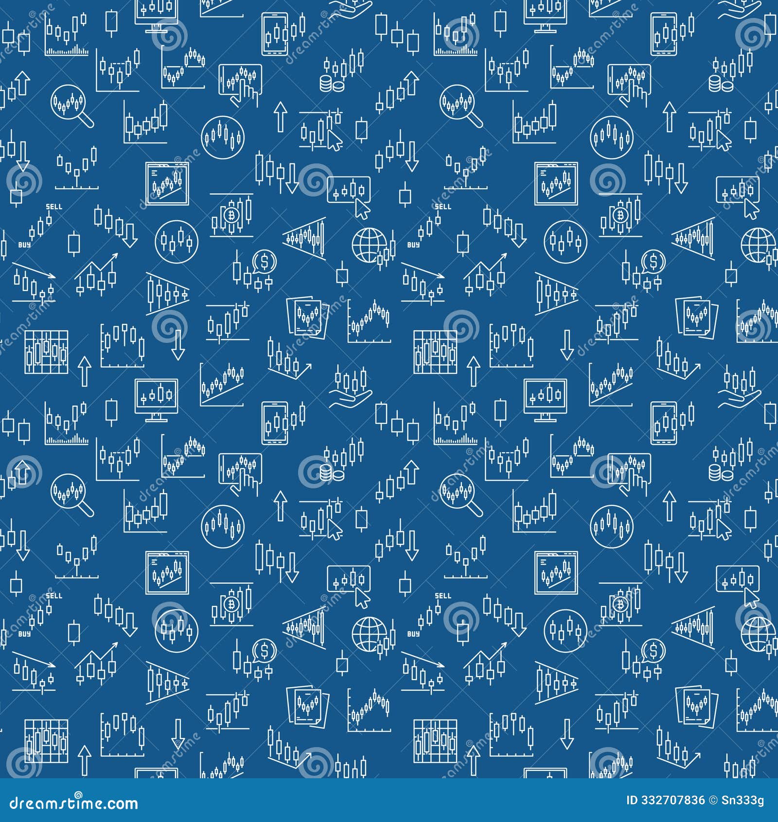 Candlestick Charts Vector Bitcoin Trading Seamless Pattern in Thin Line ...