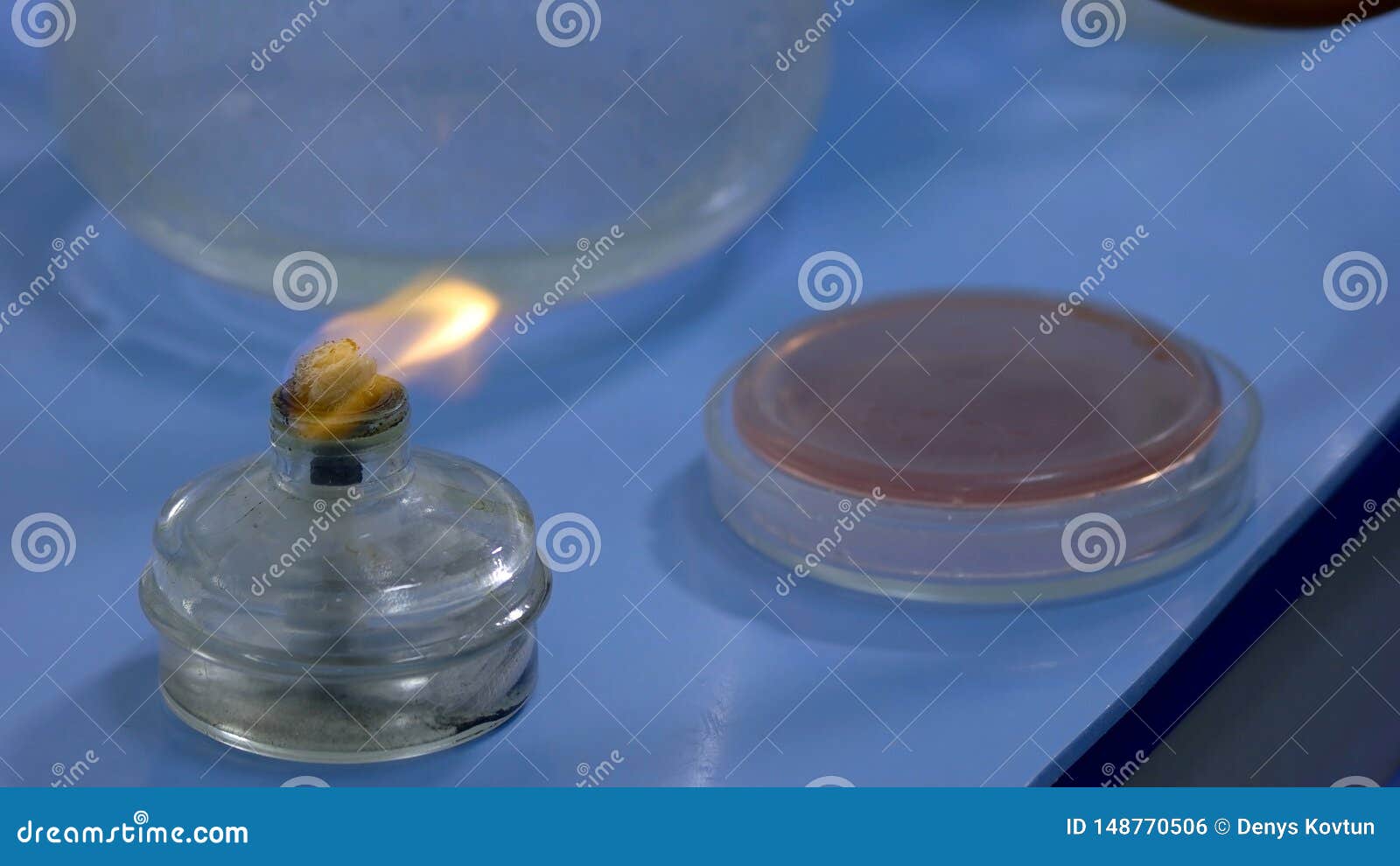 Candlestick with Fire on Laboratory Table. Stock Photo - Image of fire ...