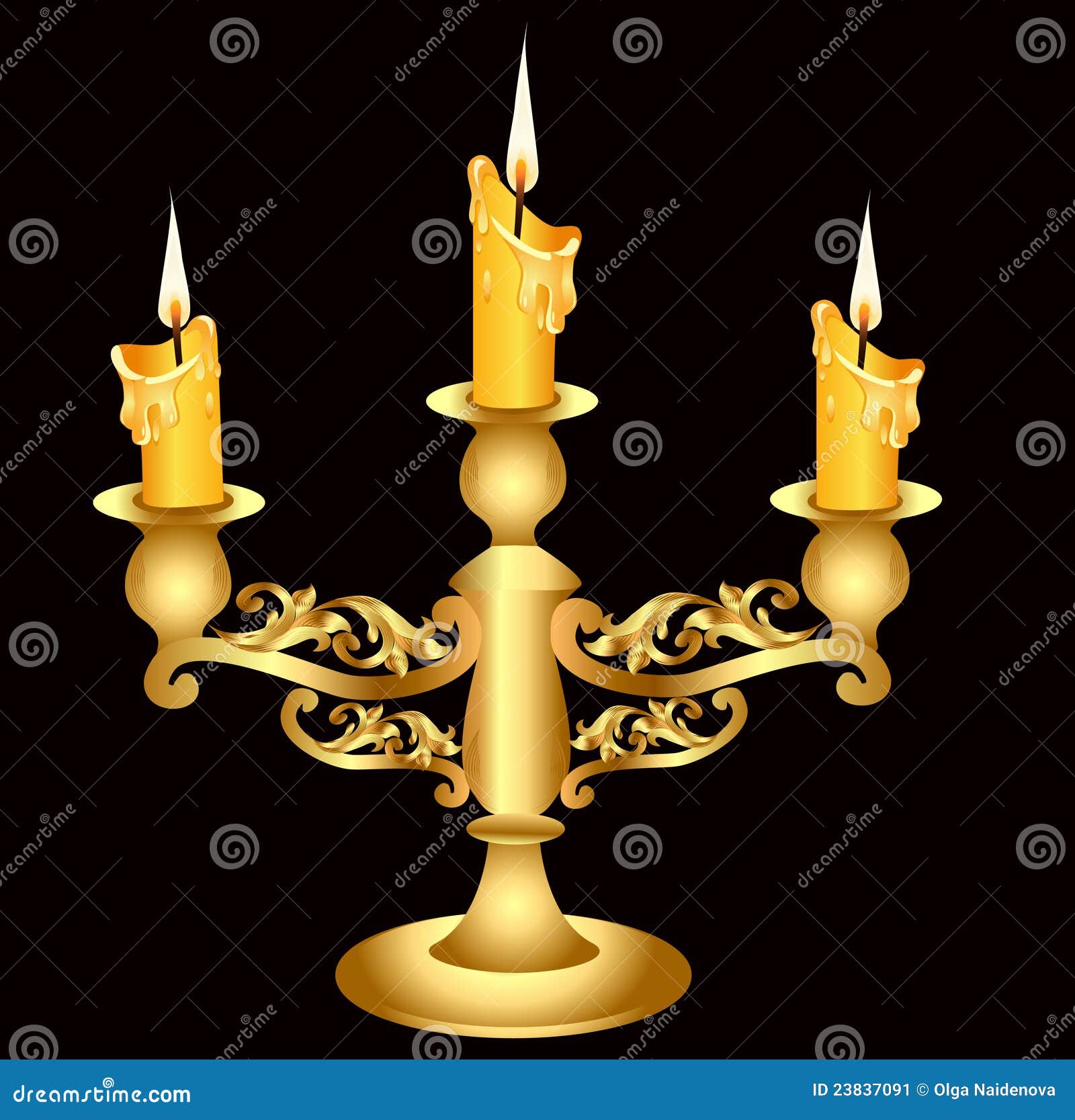 Candlestick Gold(en) with Three Burning Candle Stock Illustration ...