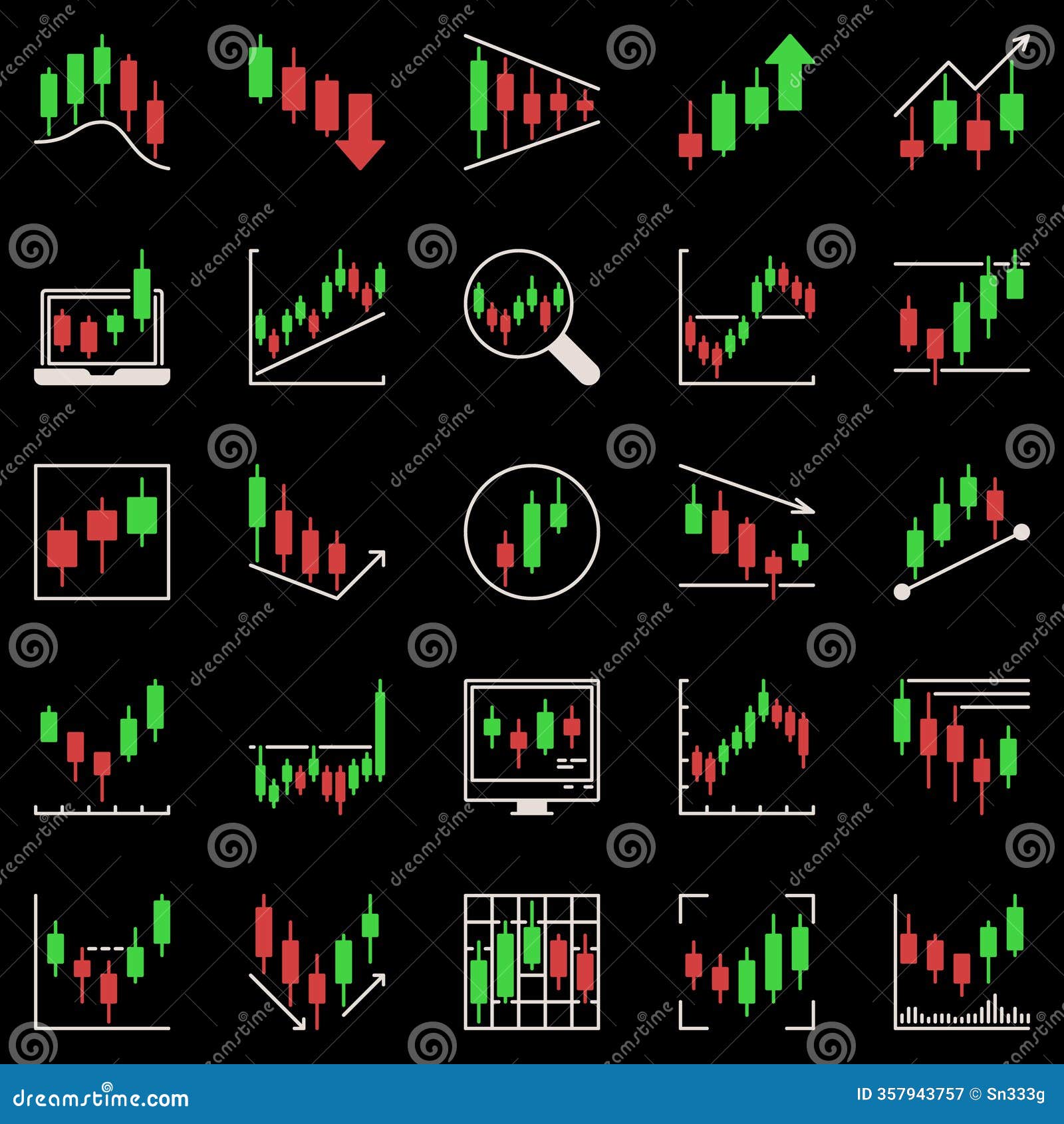 Candlestick Pattern or Chart Icons Set. Crypto Investment and Margin Trading Vector Creative ...