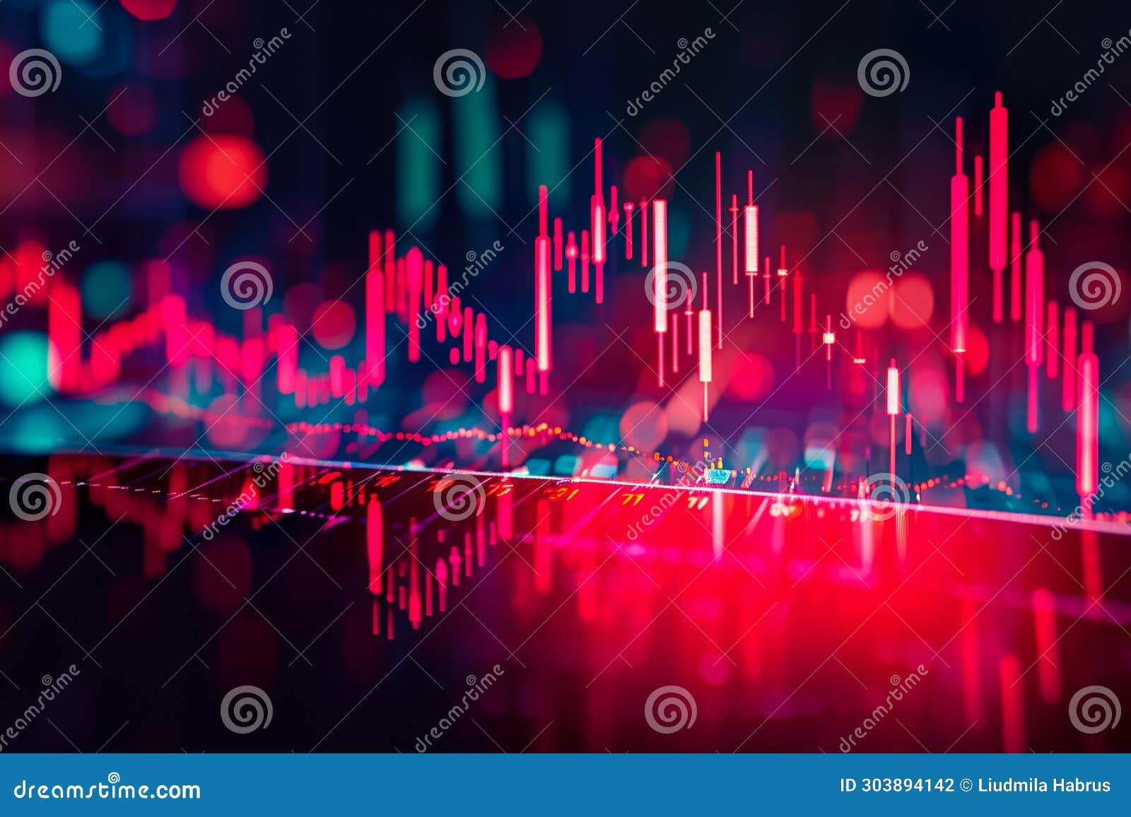 Candlestick Stock Chart with a Red Background and a Blue Line. Stock ...