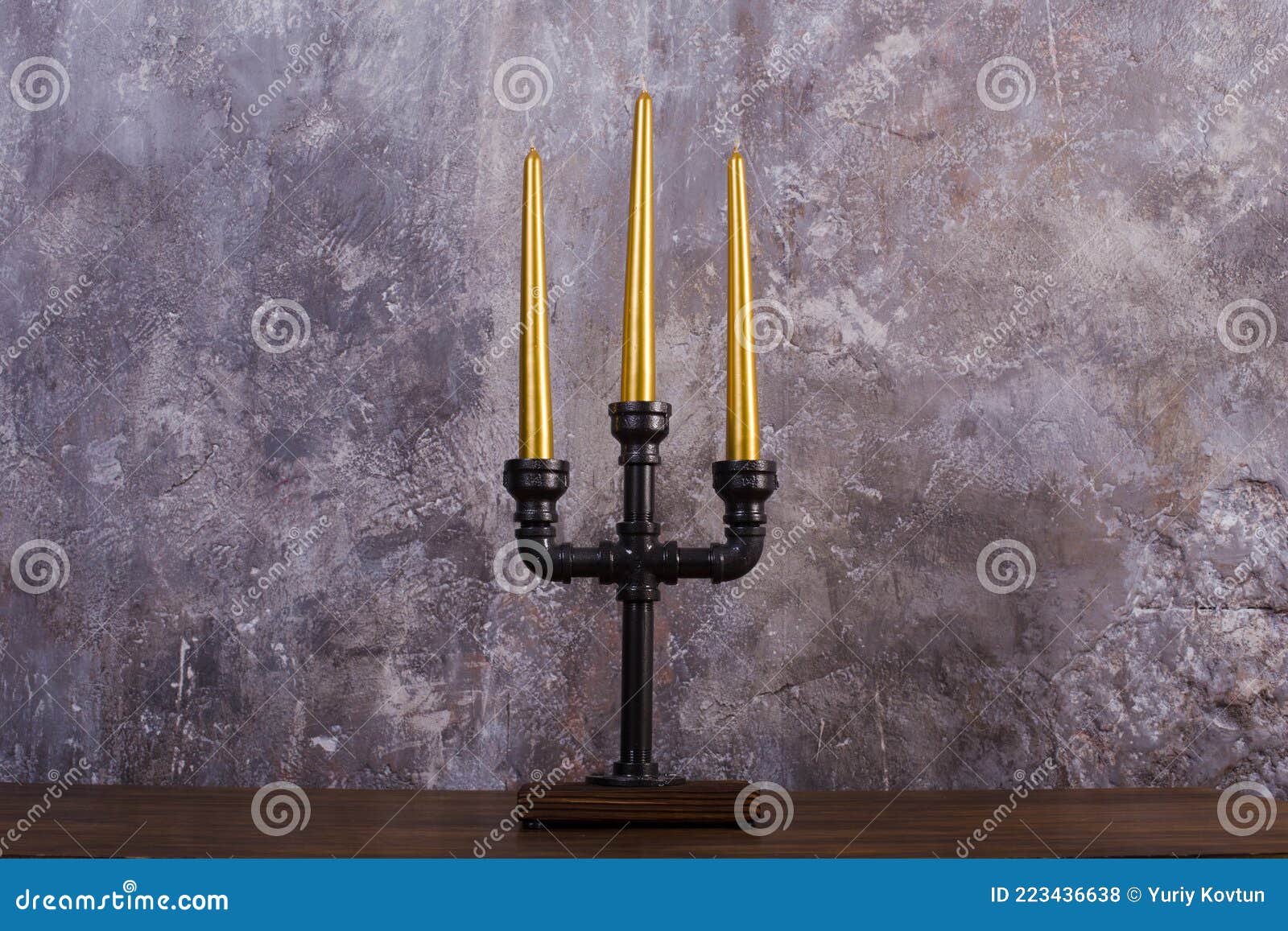 Candlestick Three Candles Metal Loft Gold Candles Stock Photo - Image ...