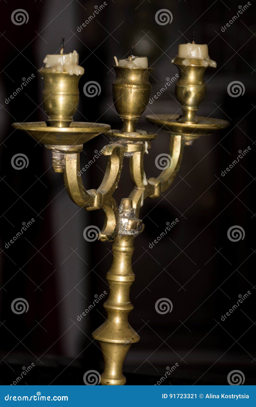 Candlestick with Three Candles Stock Image - Image of flame, aged: 91723321