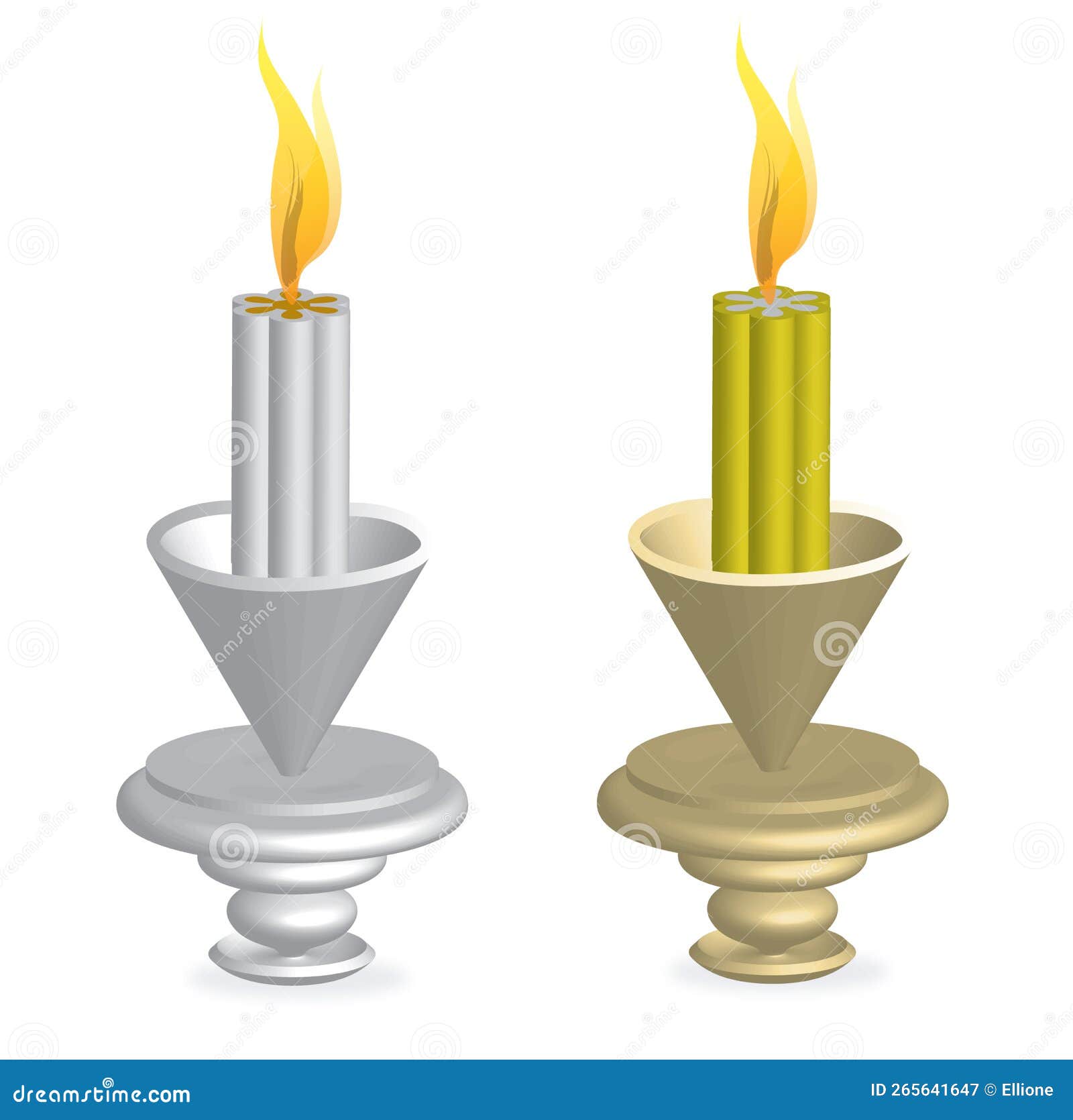Two Objects of Candlesticks with Burning Wax Candles. Stock Vector ...