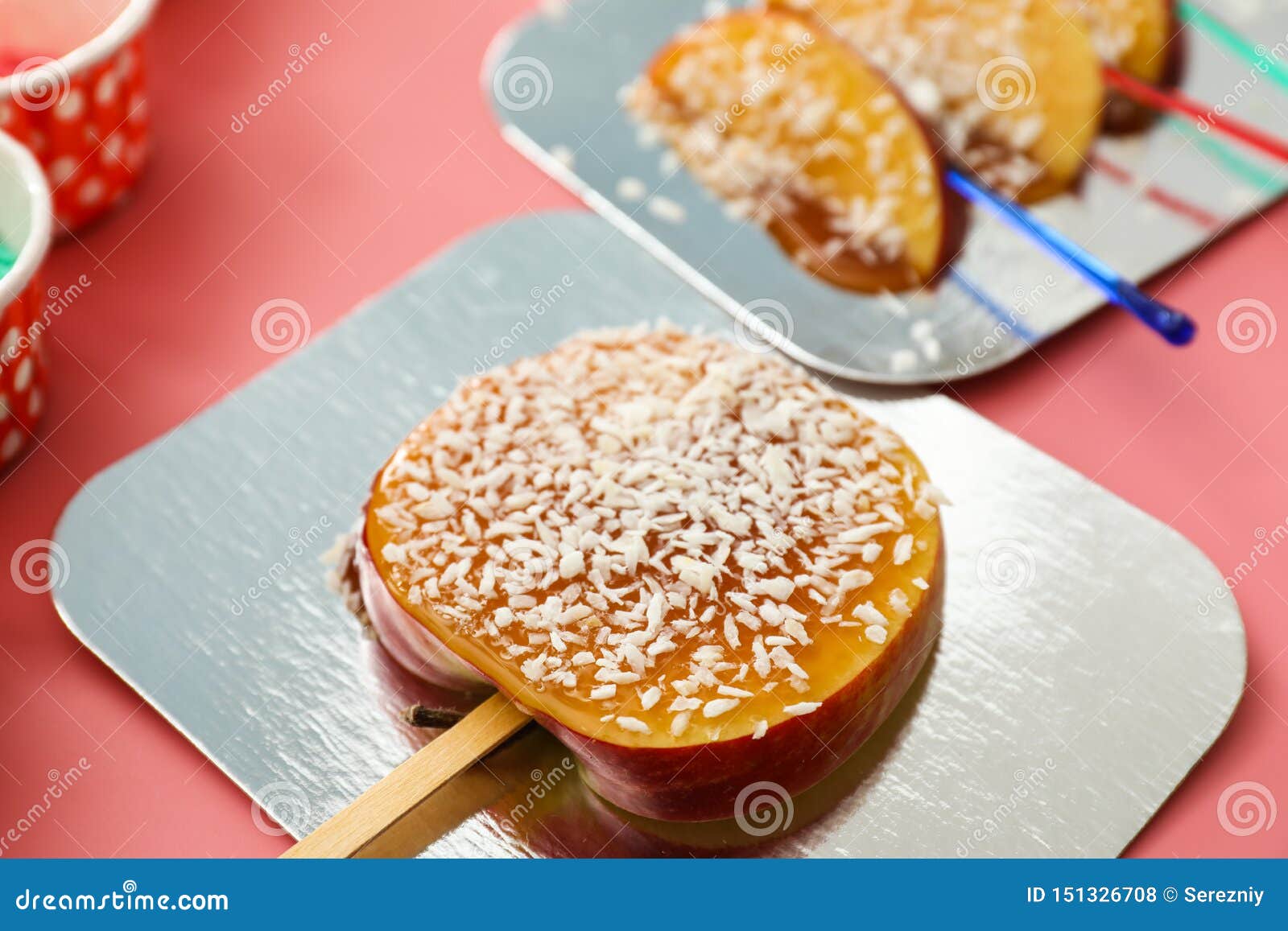 Candy Apple Slice on Color Table Stock Photo - Image of fruit, snack ...