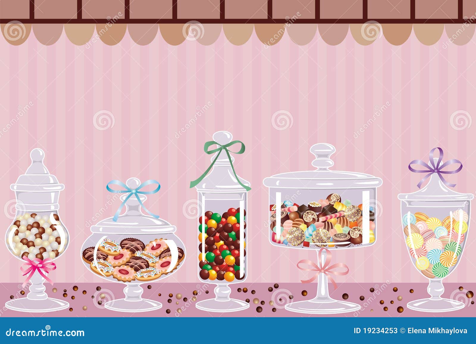 Candy Shop Banner With Sweets On The Retro Background. Cartoon Vector ...