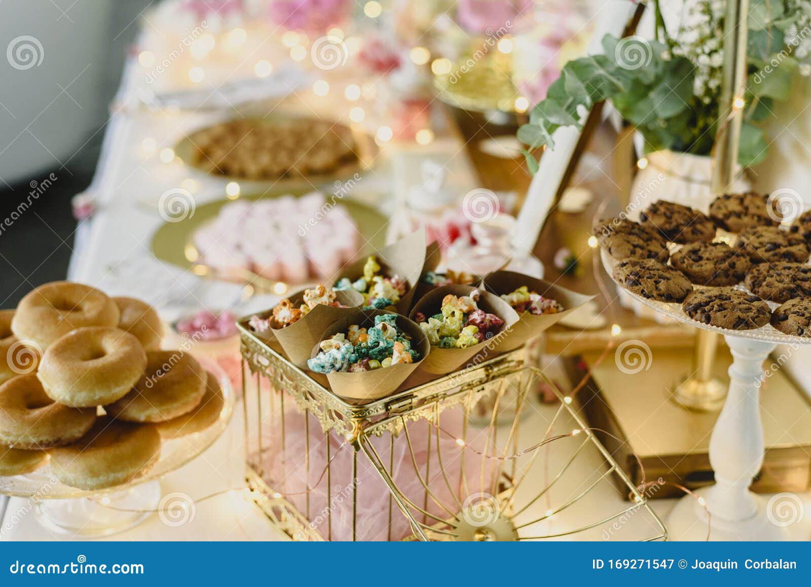 Candy Bar Beautifully Decorated with Sweets in a Vintage Event Stock ...