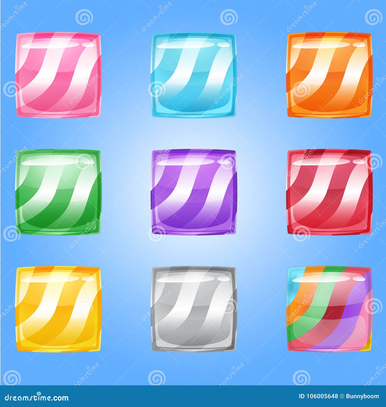 Candy Button Glossy Jelly Square in Different Color. Stock Vector ...