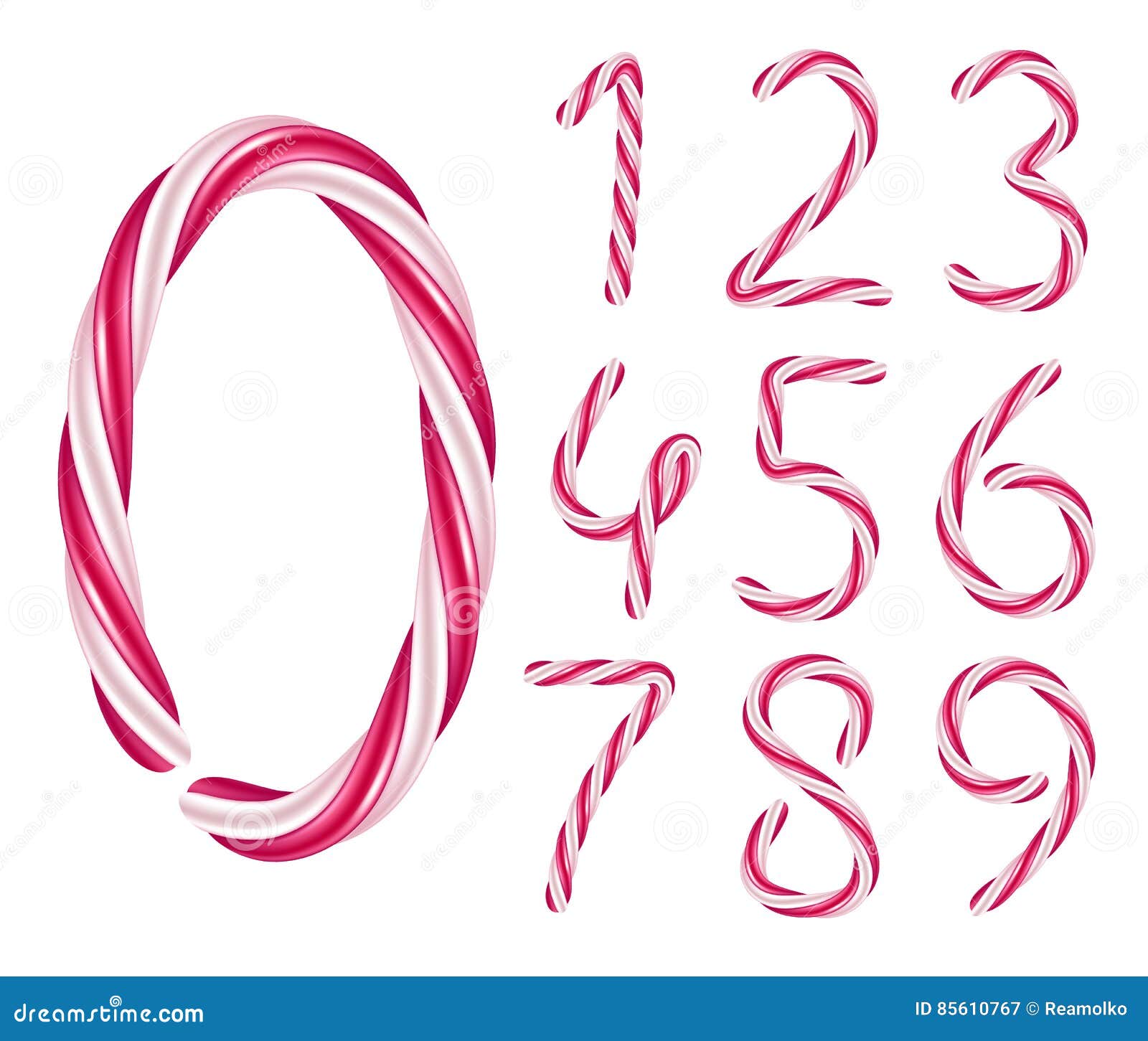 Candy Cane Numbers Set. Hard Candy Digits Stock Vector - Illustration ...