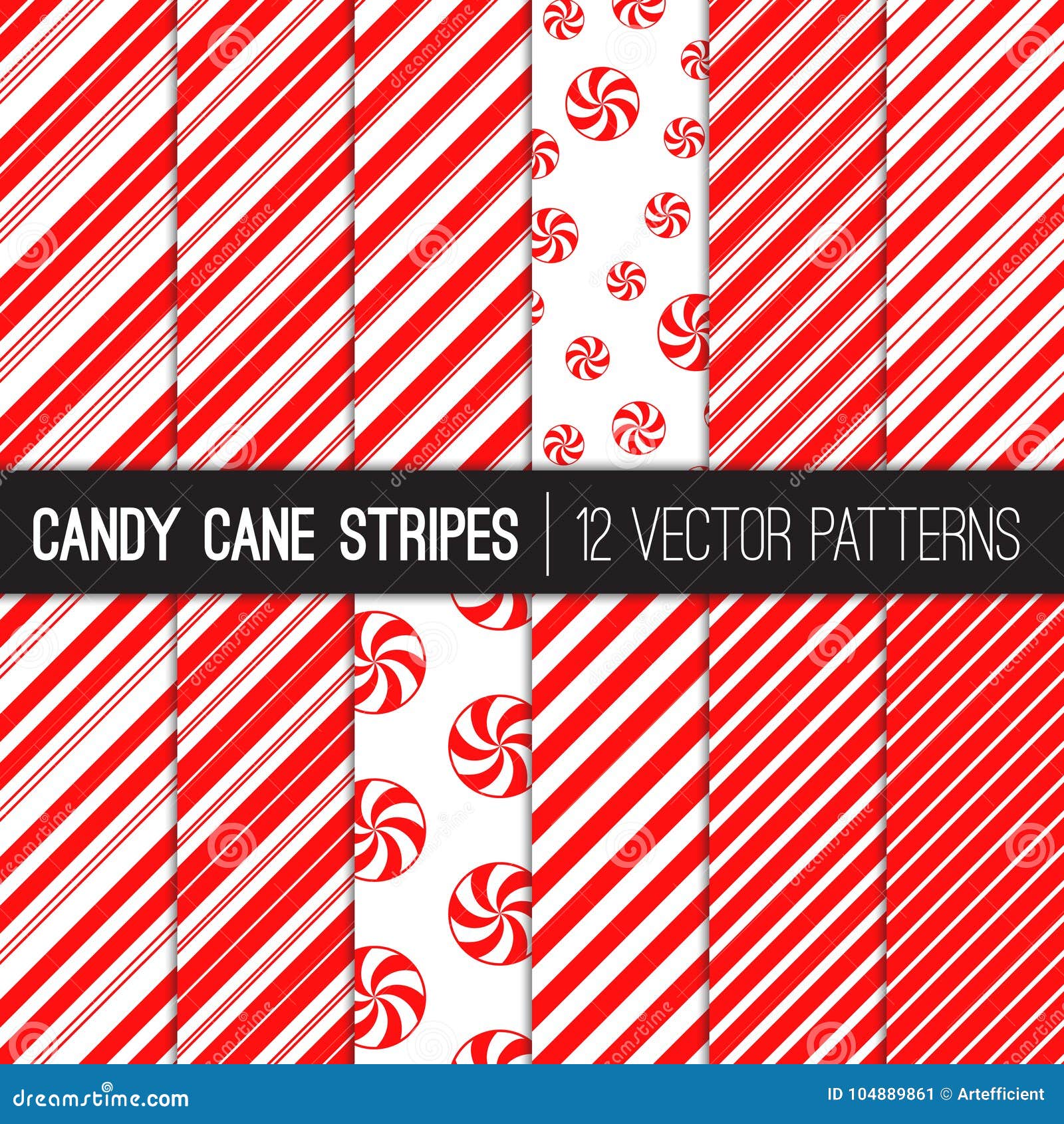 Candy Cane Stripes and Peppermints Vector Patterns in Red and White ...