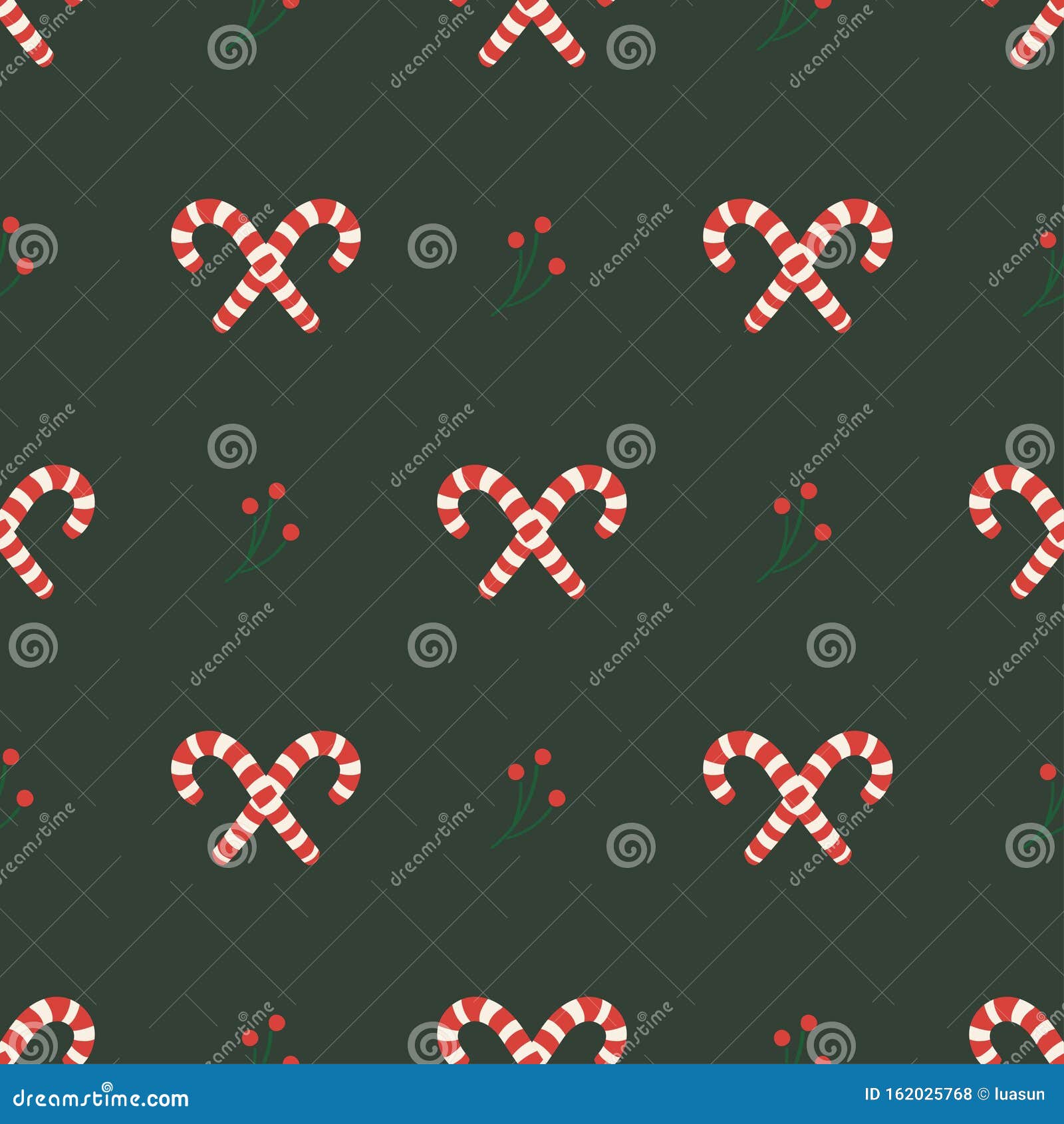 Candy Canes with Berry on Cute Christmass Pattern Stock Vector ...