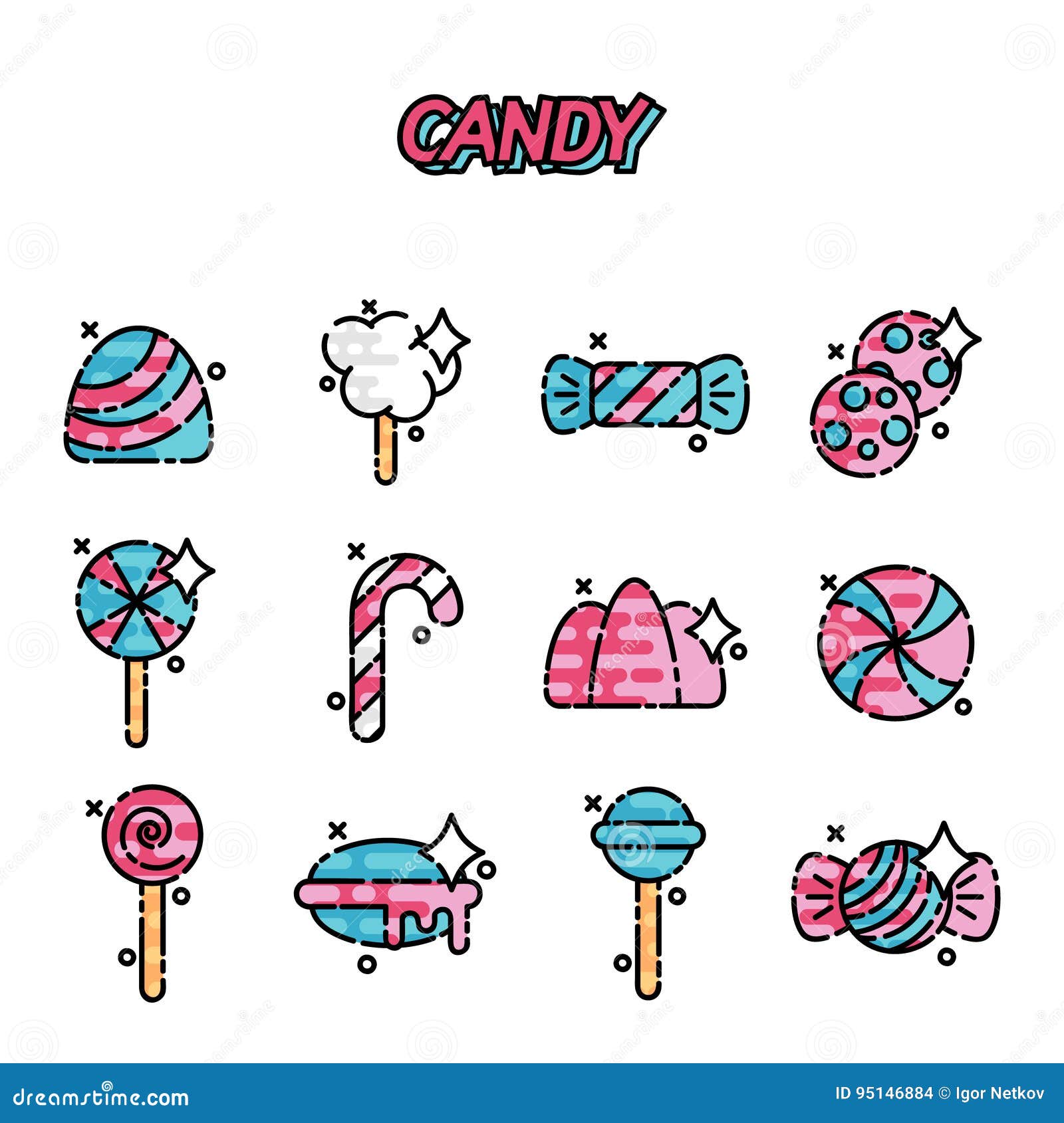 Candy Cartoon Concept Icons Stock Vector - Illustration of cartoon ...