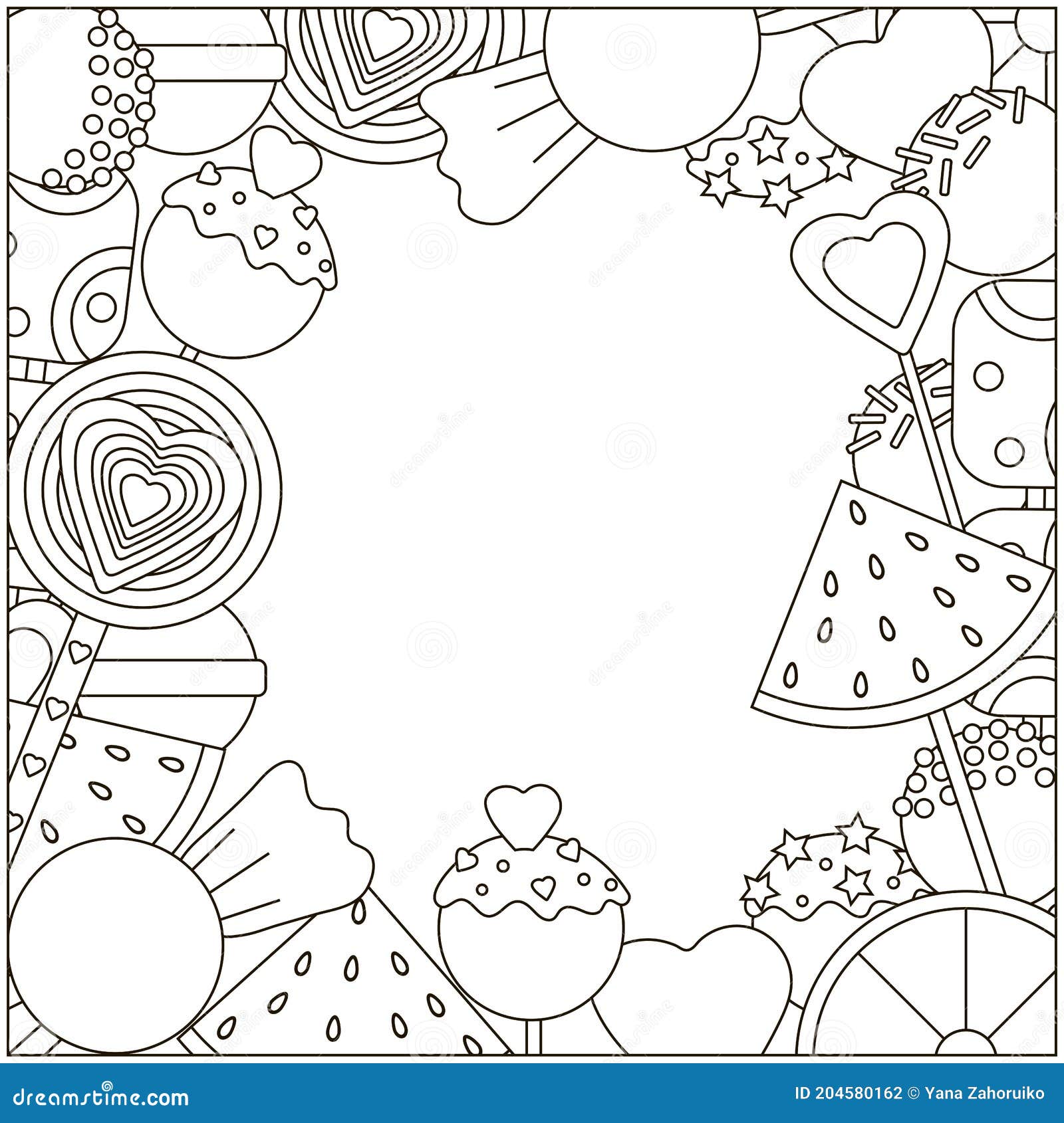 Candy Coloring Page. Candies Frame Vector Illustration | CartoonDealer ...