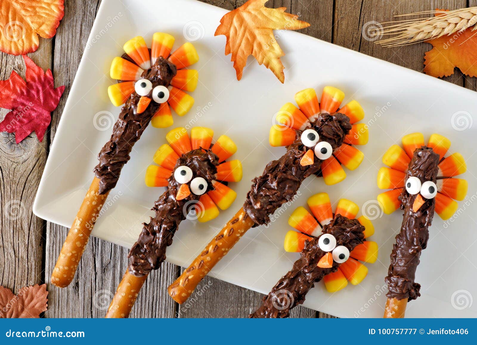 Candy Corn Turkey Pretzel Rods on a White Plate Stock Image - Image of ...